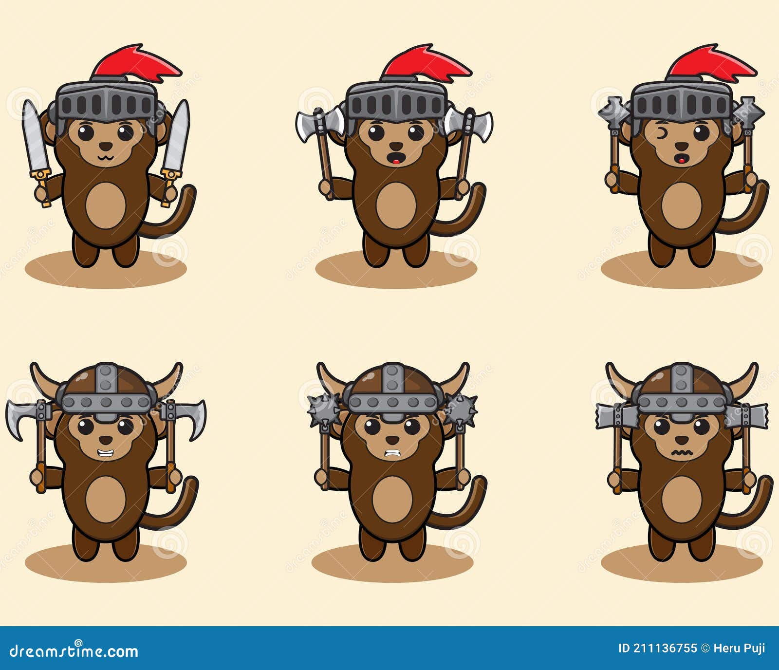 Vector Illustration of Cute Monkey Knight Cartoon with Dual Weapon ...