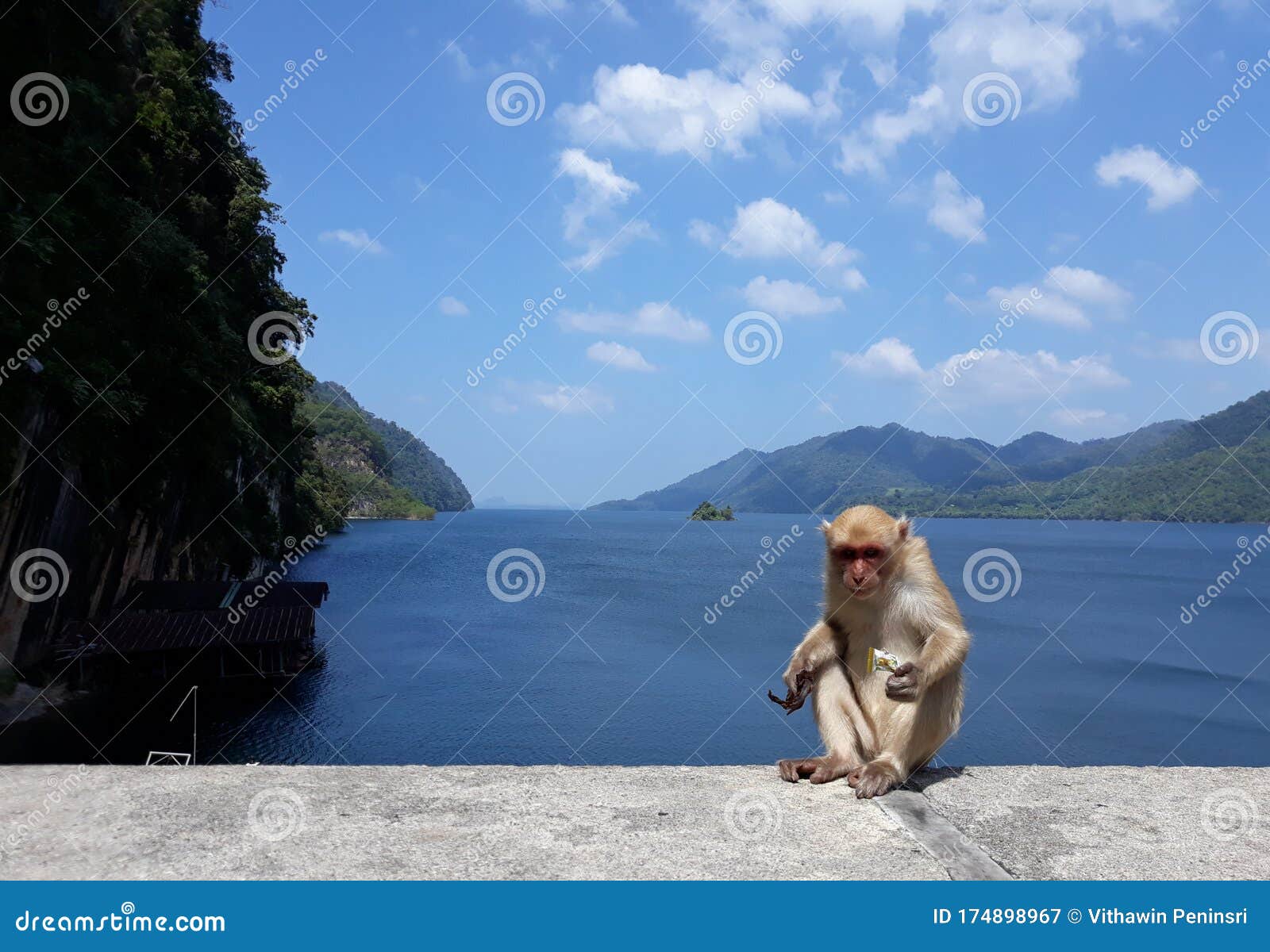 Monkey Lagoon Mountain Water Sky Stock Image - Image of mountain ...