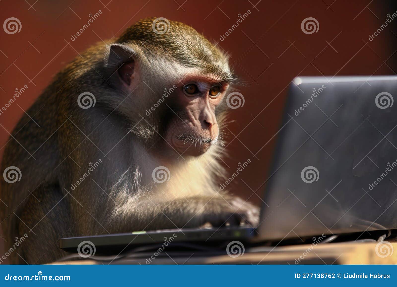 Monkey with a Laptop. Generative AI Stock Illustration - Illustration ...