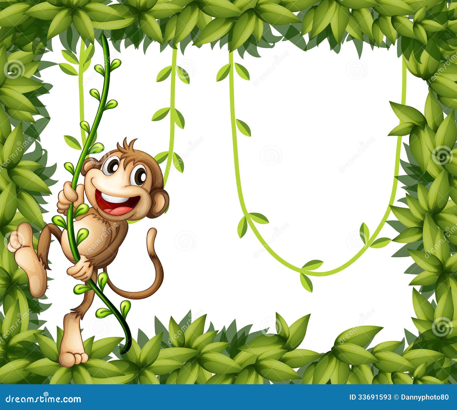 A monkey in a leafy frame stock vector. Illustration of drawing - 33691593