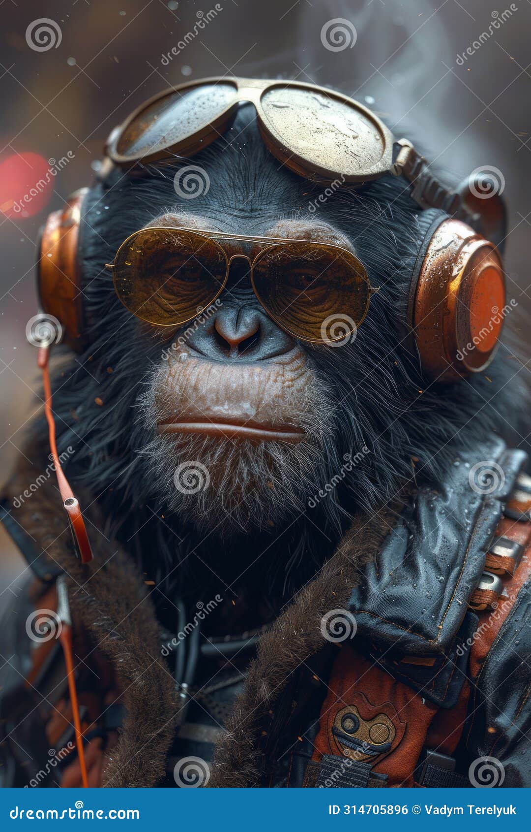 Monkey in Leather Jacket and Sunglasses Stock Photo - Image of black ...