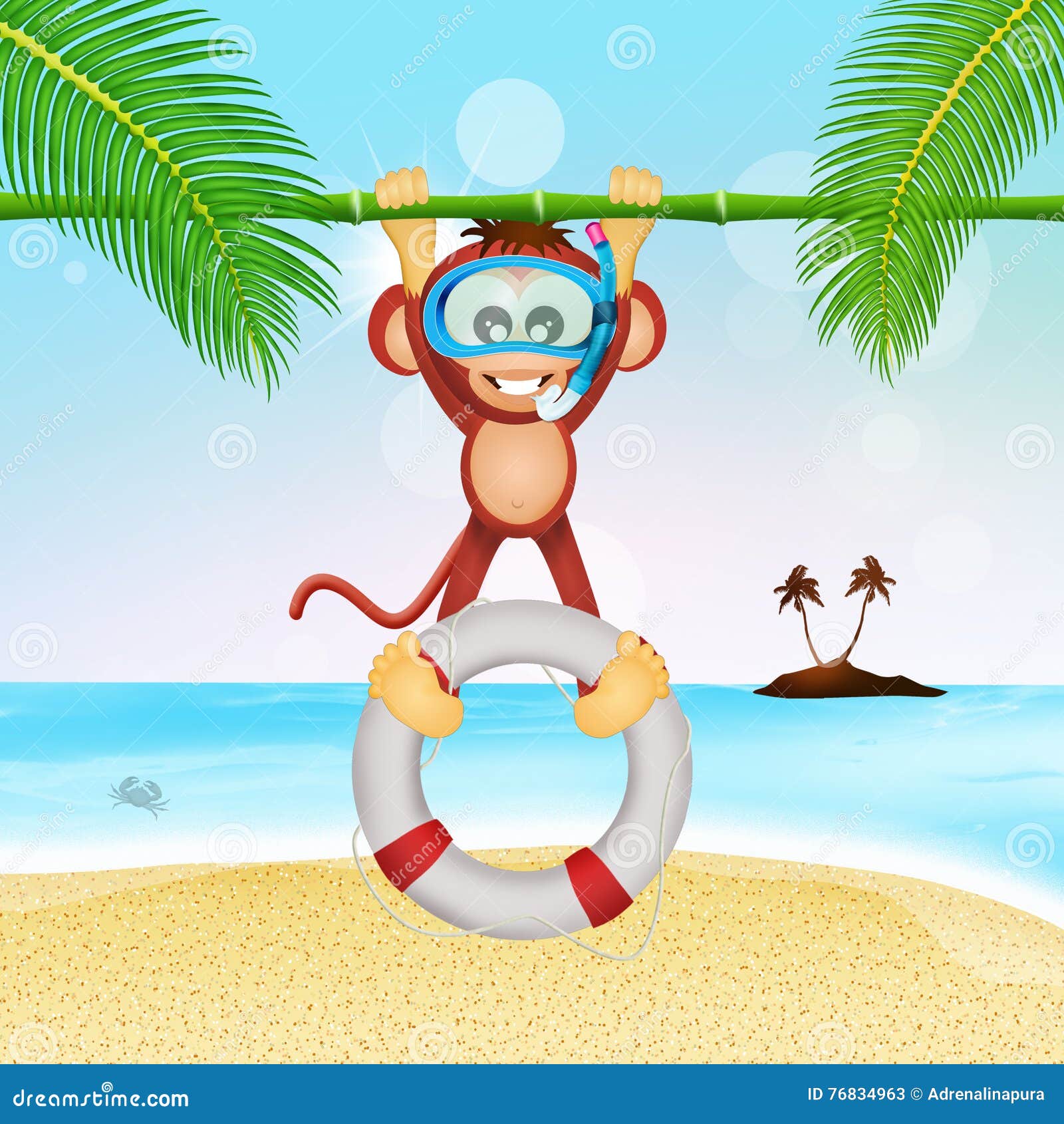 Monkey Lifeguard with Lifebelt Stock Illustration - Illustration of ...
