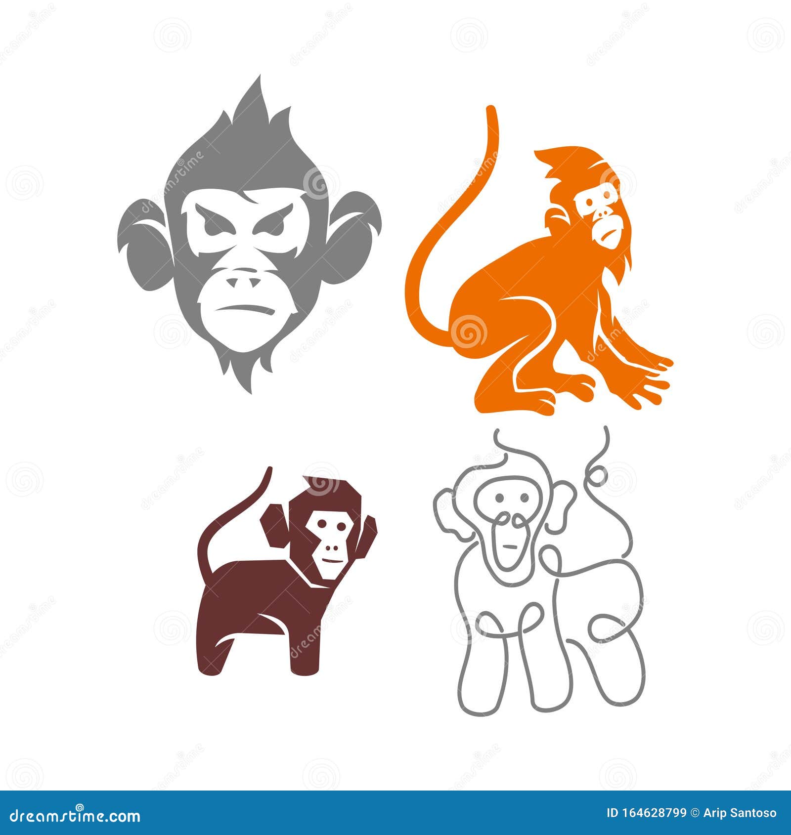 Monkey Head Line Logo Design Template Vector Illustration Set Stock ...