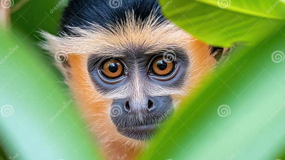 A Monkey Looking through a Bush at the Camera, AI Stock Image - Image ...