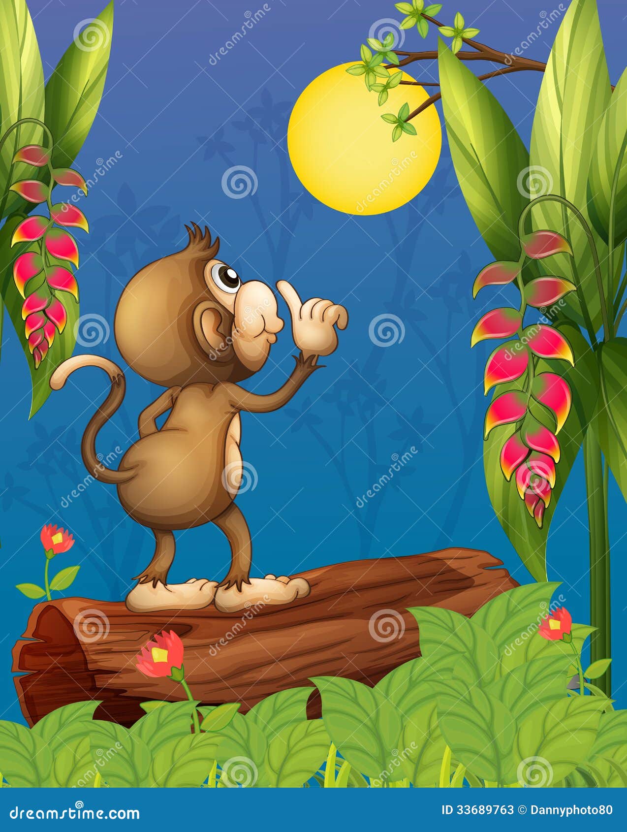 A Monkey Looking at the Moon Stock Illustration - Illustration of park ...