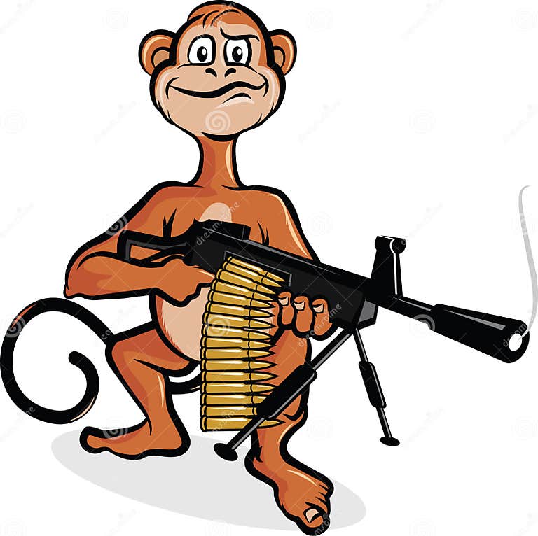 The Monkey with the Machine Gun Stock Vector - Illustration of bullet ...