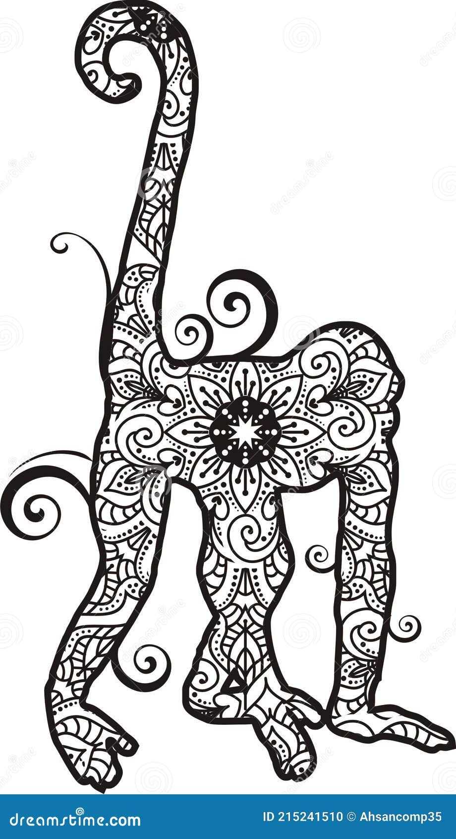 Monkey Mandala Vector Line Art Style Stock Illustration - Illustration ...