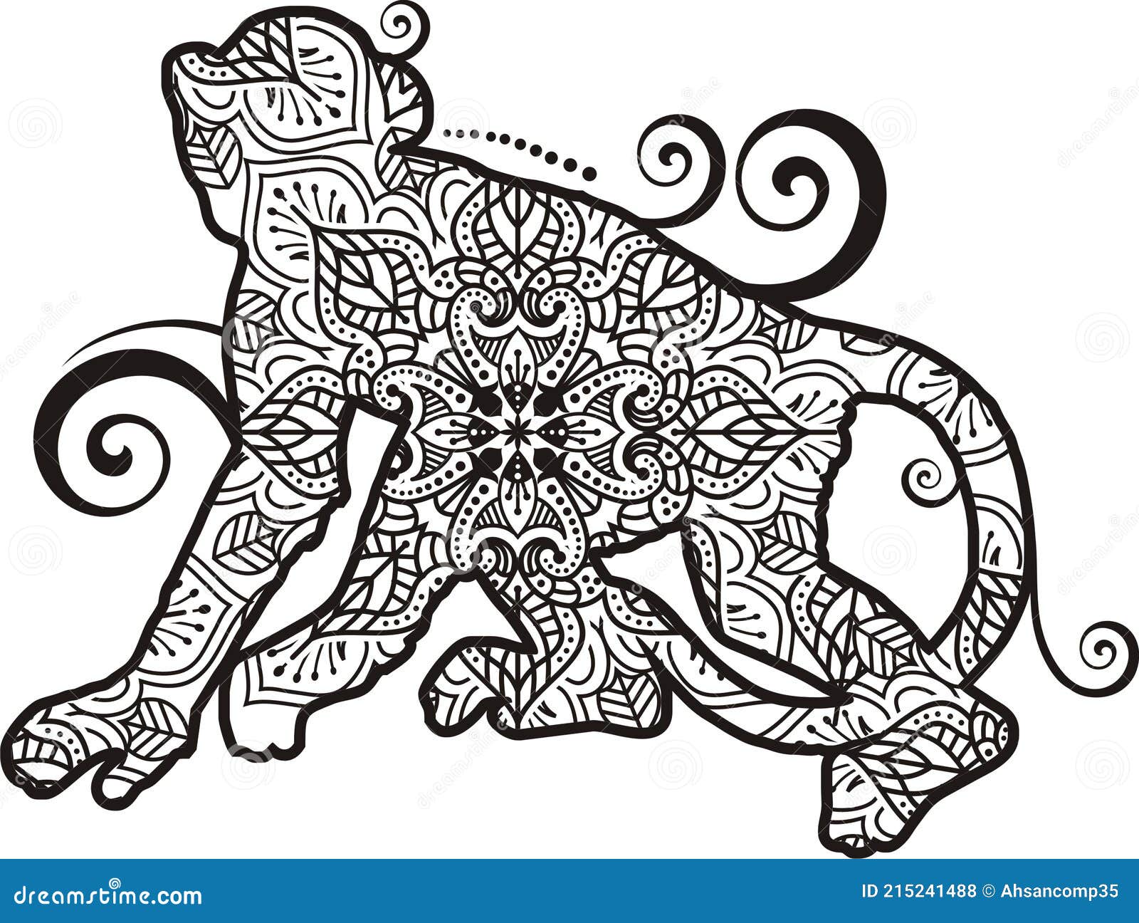 Monkey Mandala Vector Line Art Style Stock Illustration - Illustration ...