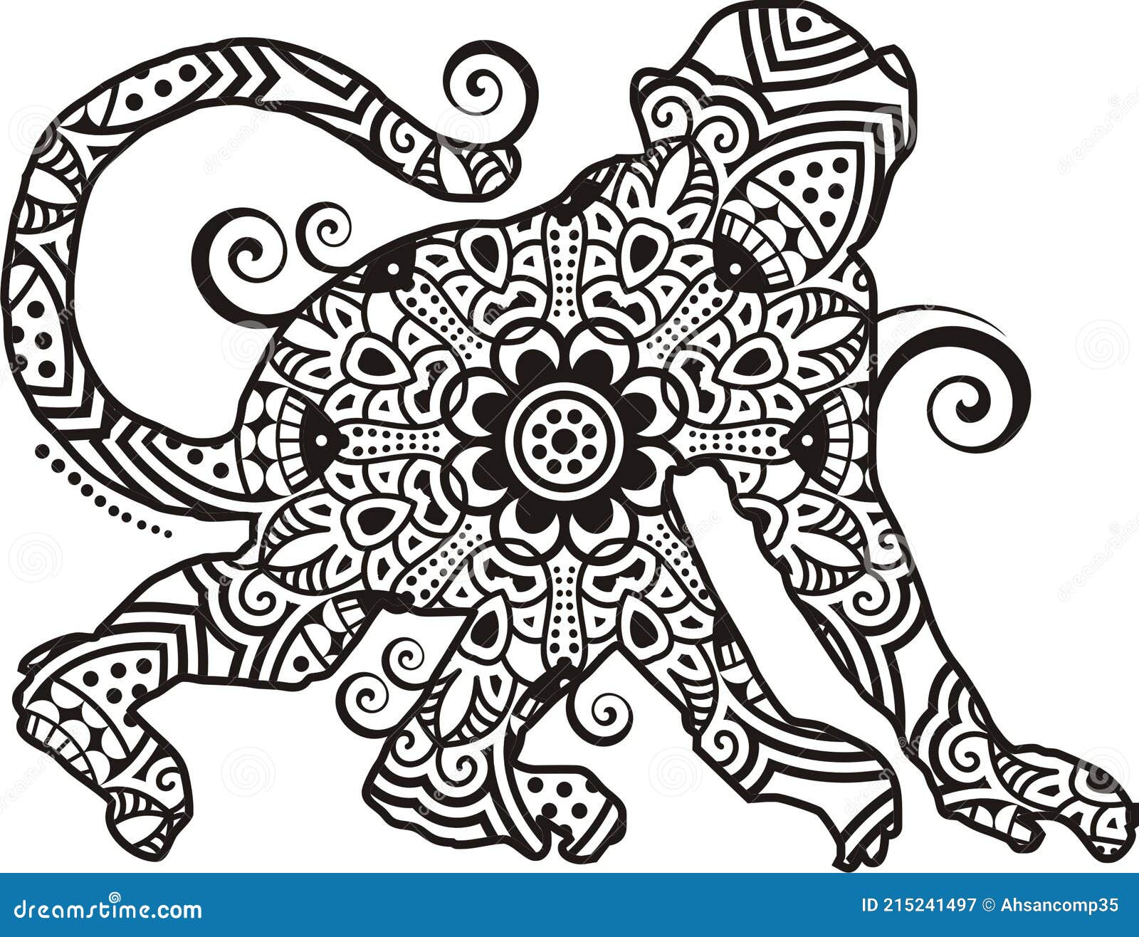 Monkey Mandala Vector Line Art Style Stock Illustration - Illustration ...