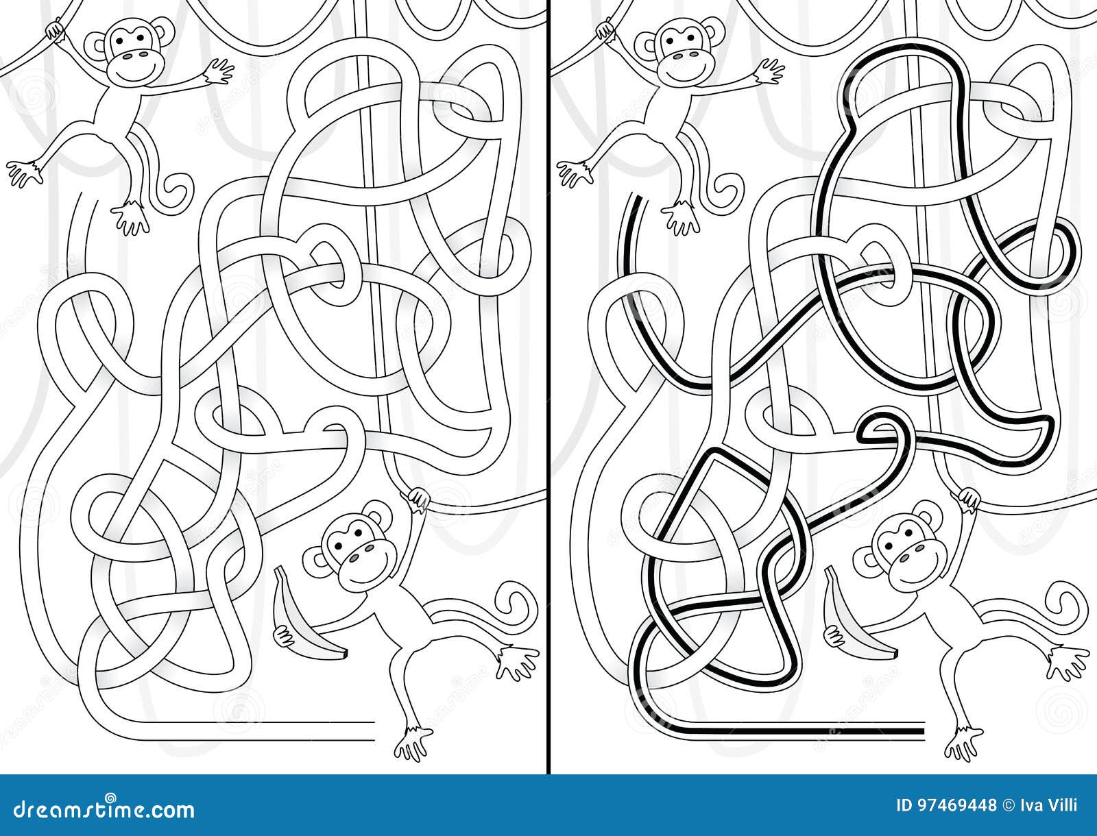 Monkey maze stock vector. Illustration of monkey, black - 97469448