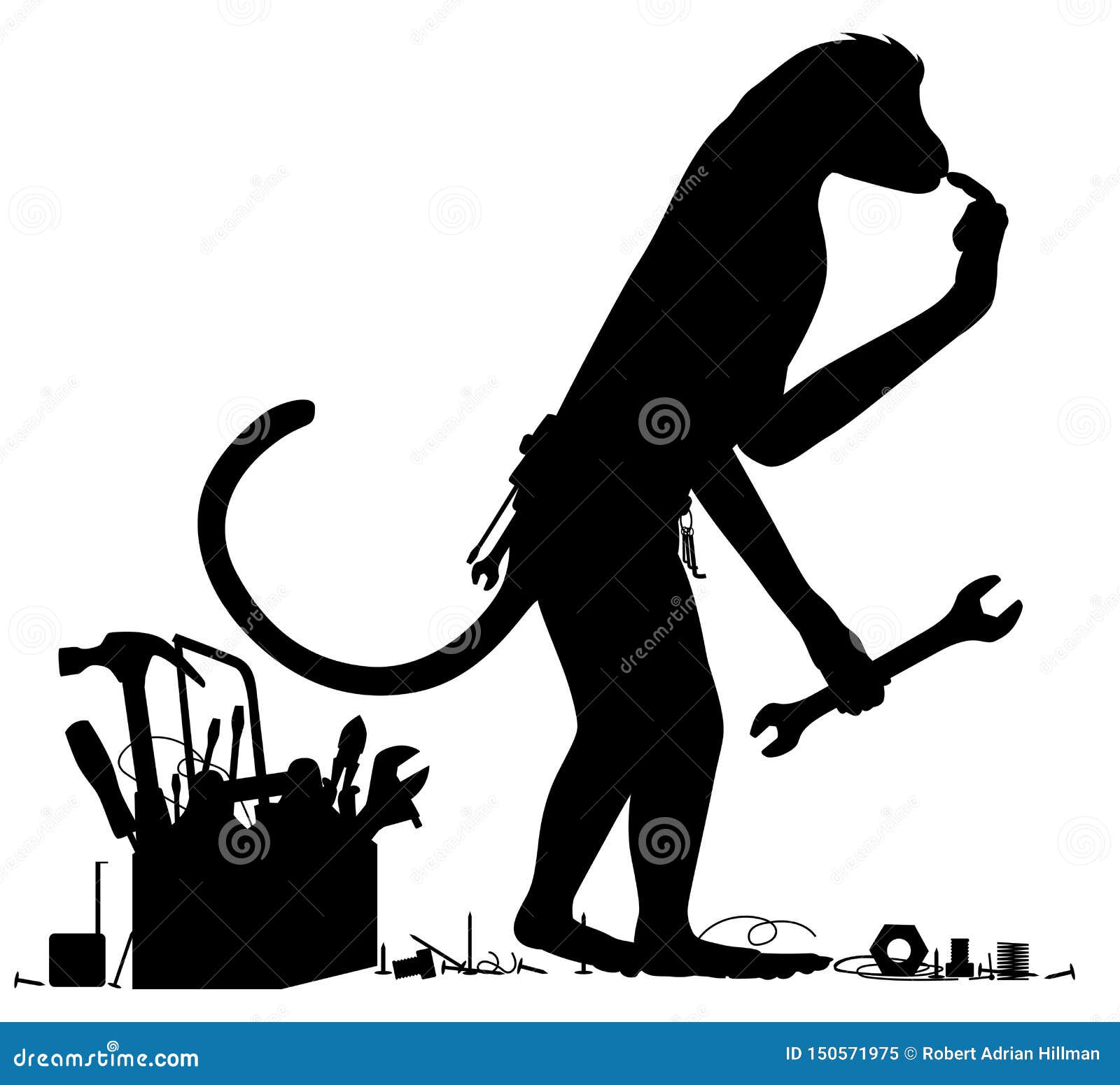 Monkey Mechanic Silhouette Cartoon Vector | CartoonDealer.com #150571975