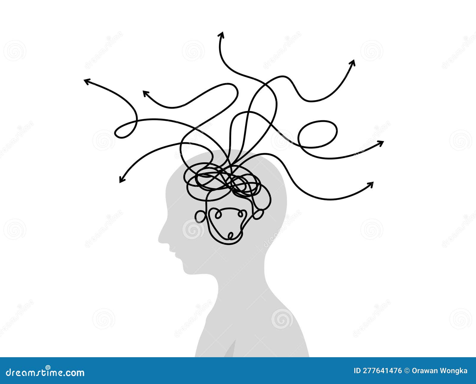 Silhouette of a Human with Busy Brain, Monkey Mind Concept, Hand Drawn ...