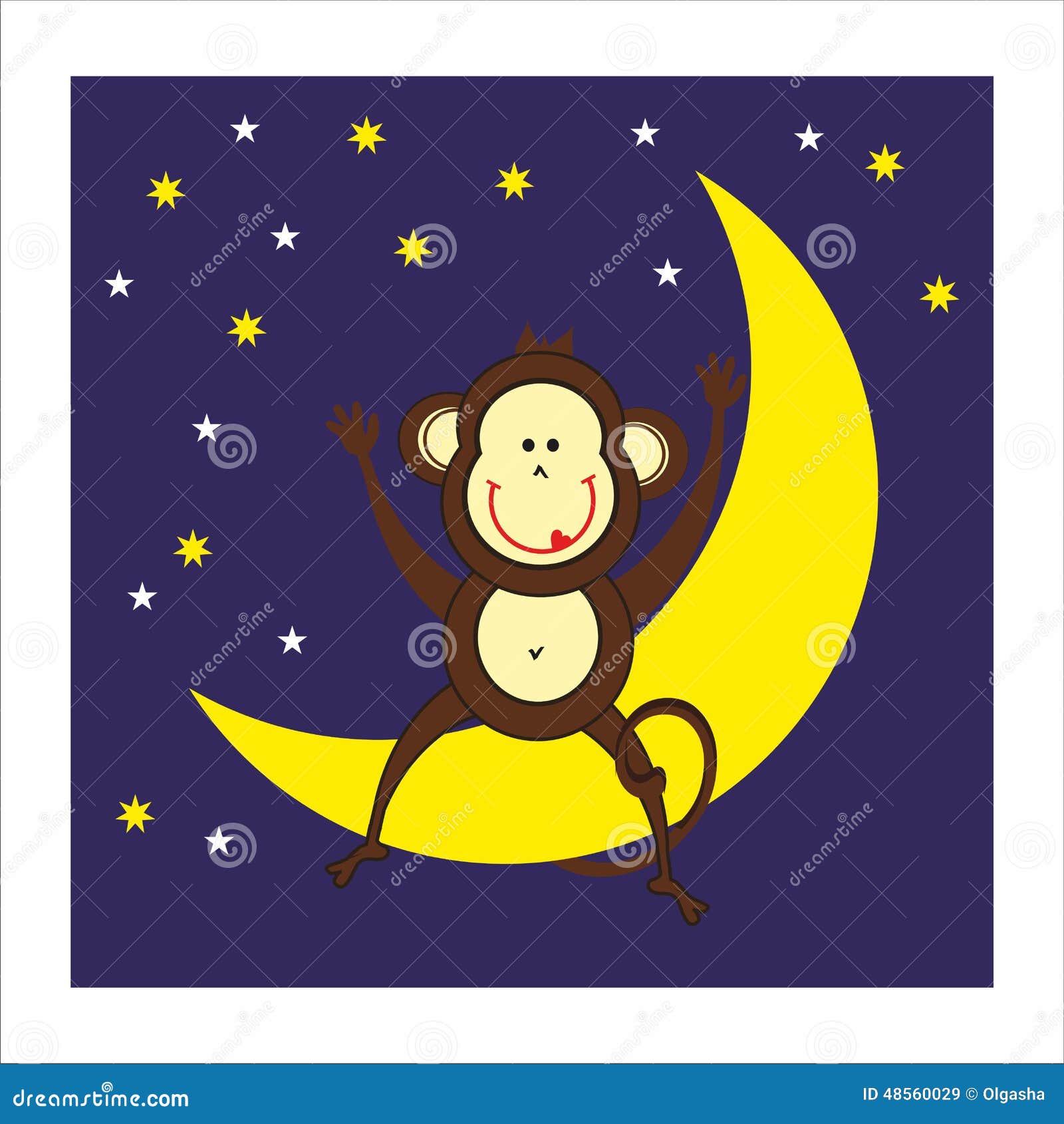 Monkey, moon and night stock vector. Illustration of isolated - 48560029