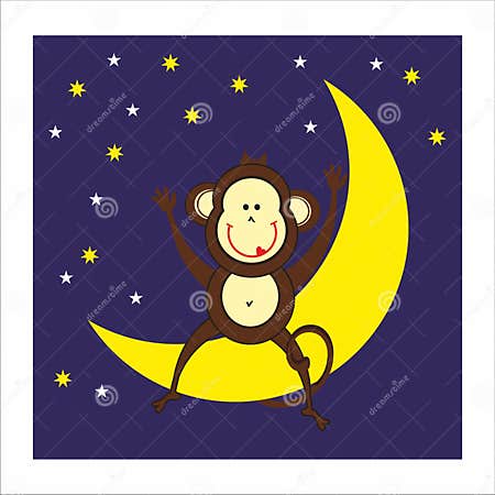 Monkey, moon and night stock vector. Illustration of isolated - 48560029