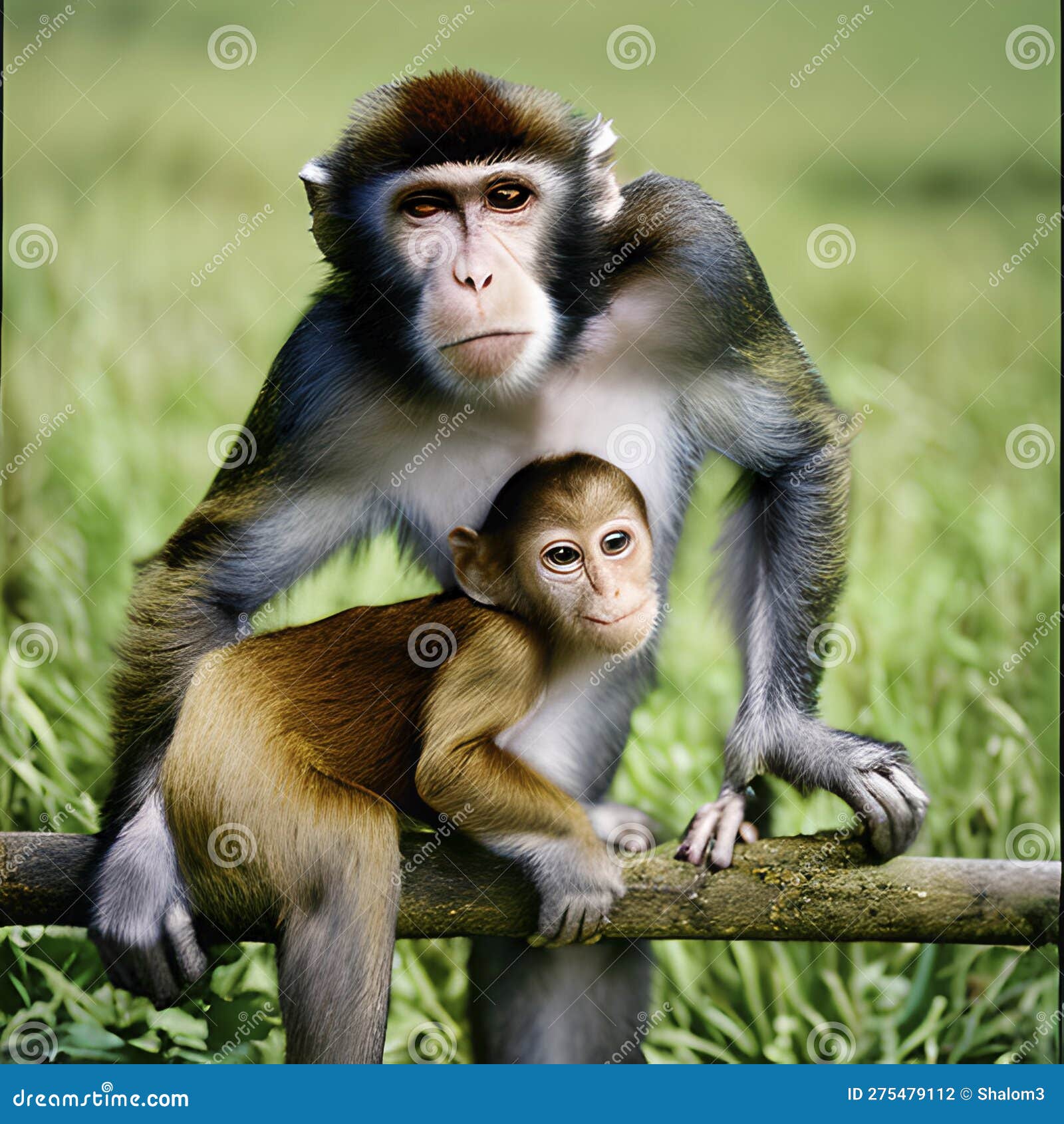 Monkey Mother with Monkey Child Sitting on a Branch Stock Illustration ...