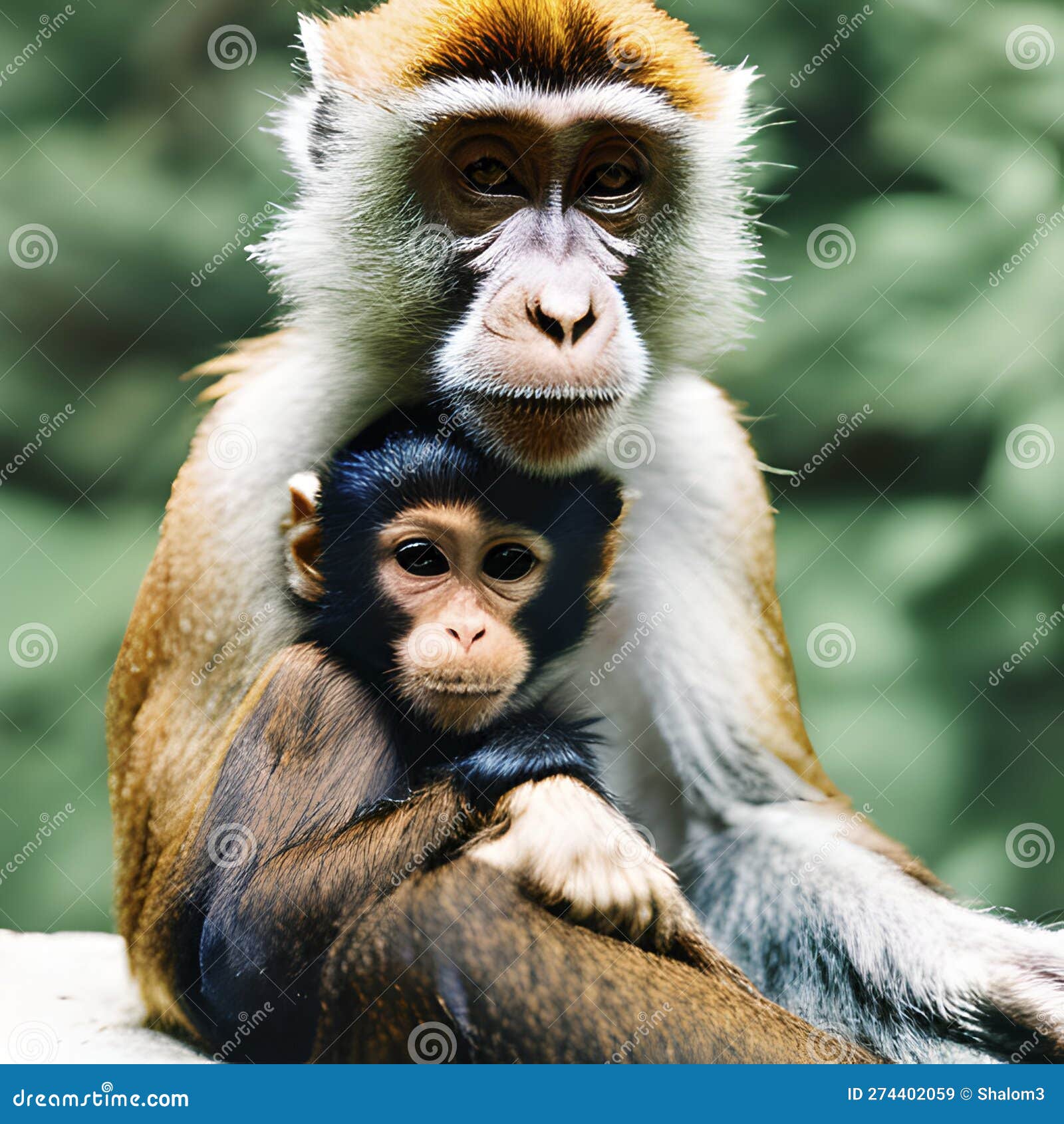 Monkey Mother With Monkey Child Sitting On A Branch Royalty-Free ...