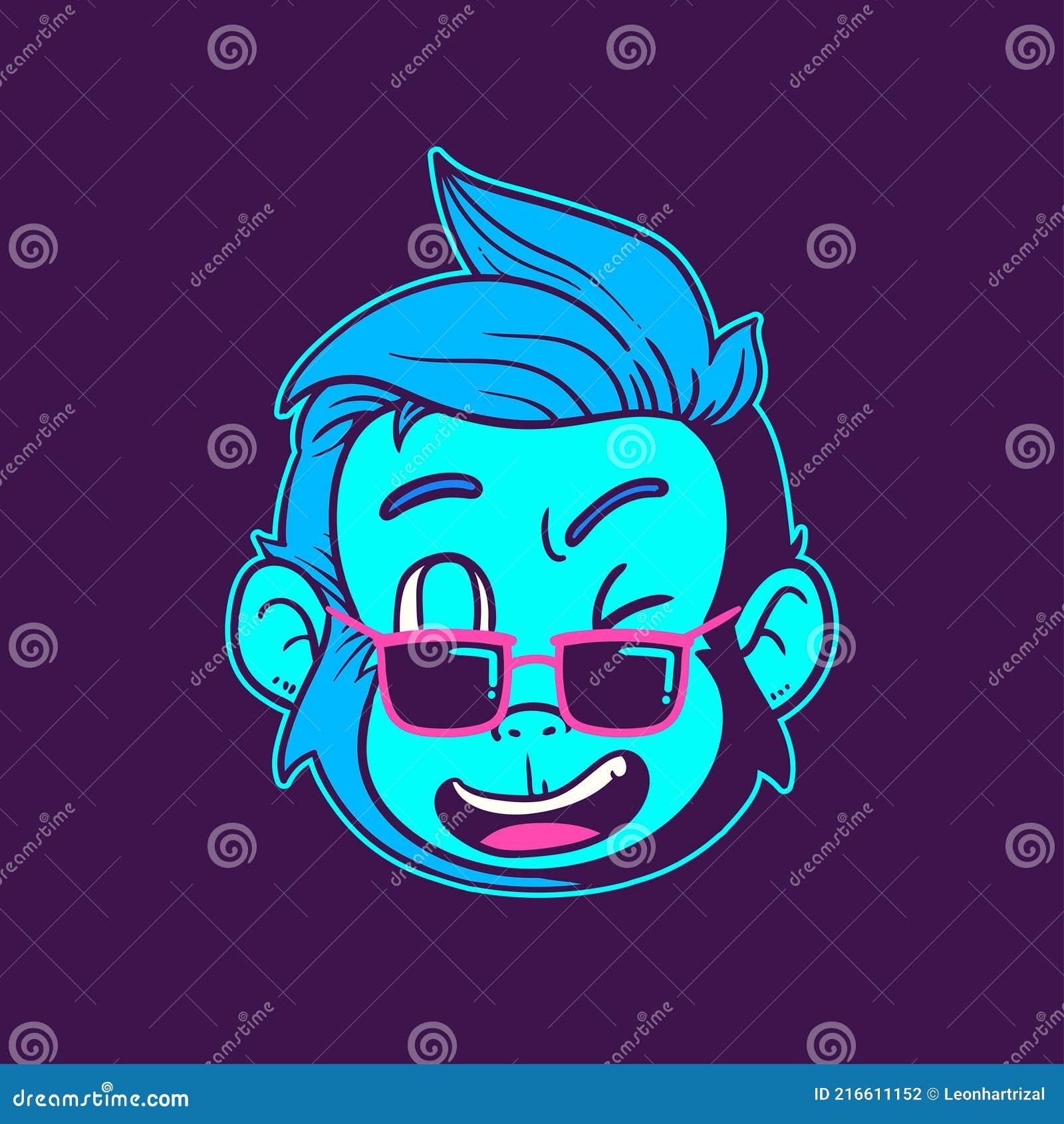 Monkey in neon style stock vector. Illustration of smile - 216611152