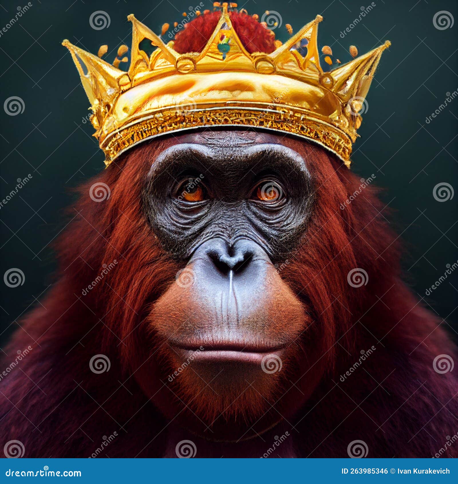 Monkey Orangutan in a Crown. King of the Jungle. Stock Illustration ...