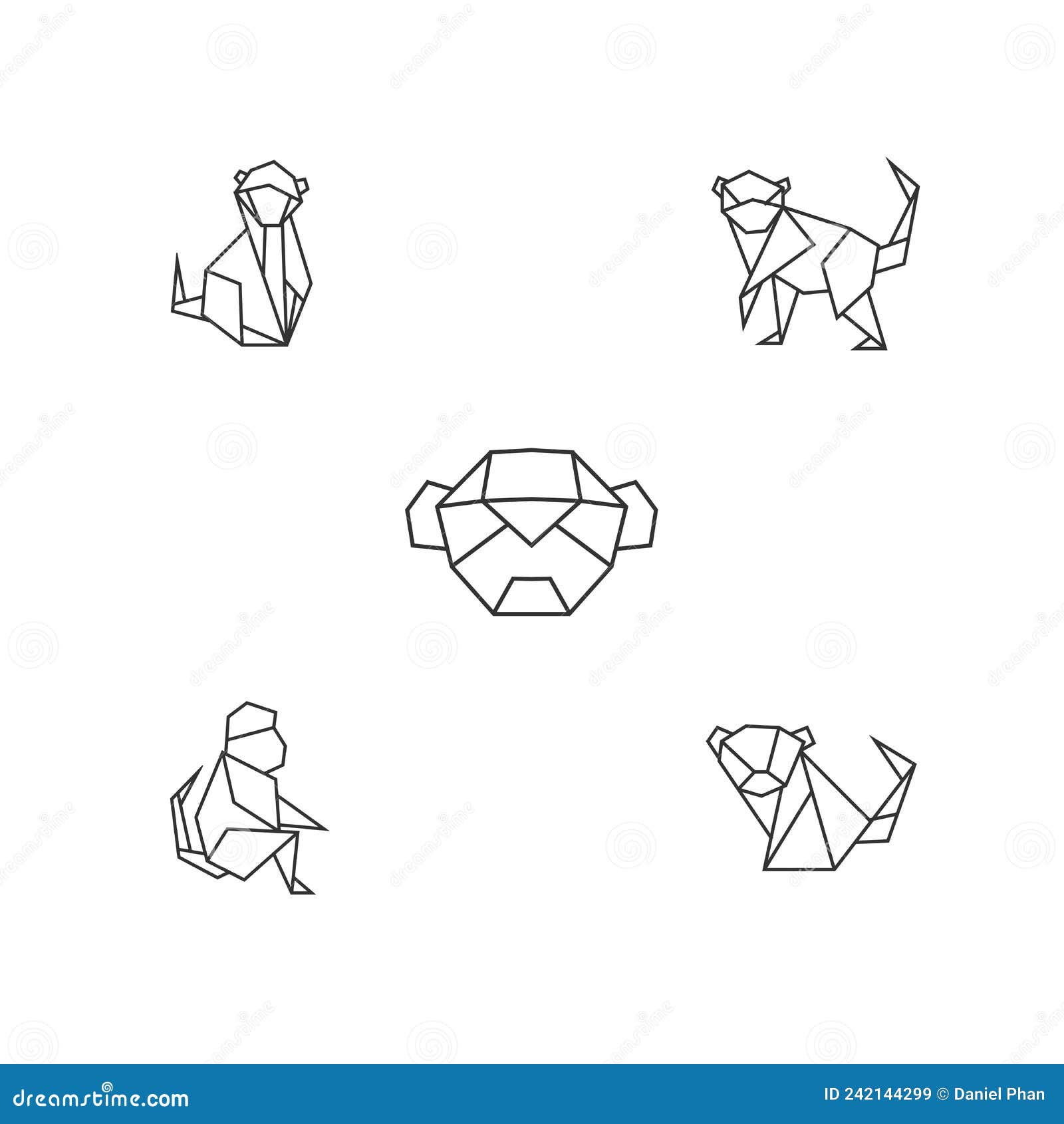 Monkey Origami Geometric Vector Stock Illustration - Illustration of ...