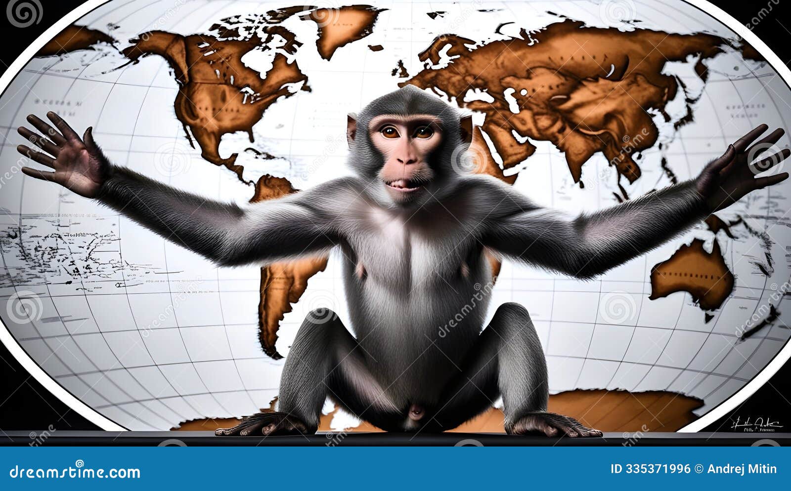 Monkey with Outstretched Arms in Front of World Map.Monkey Pox Virus ...