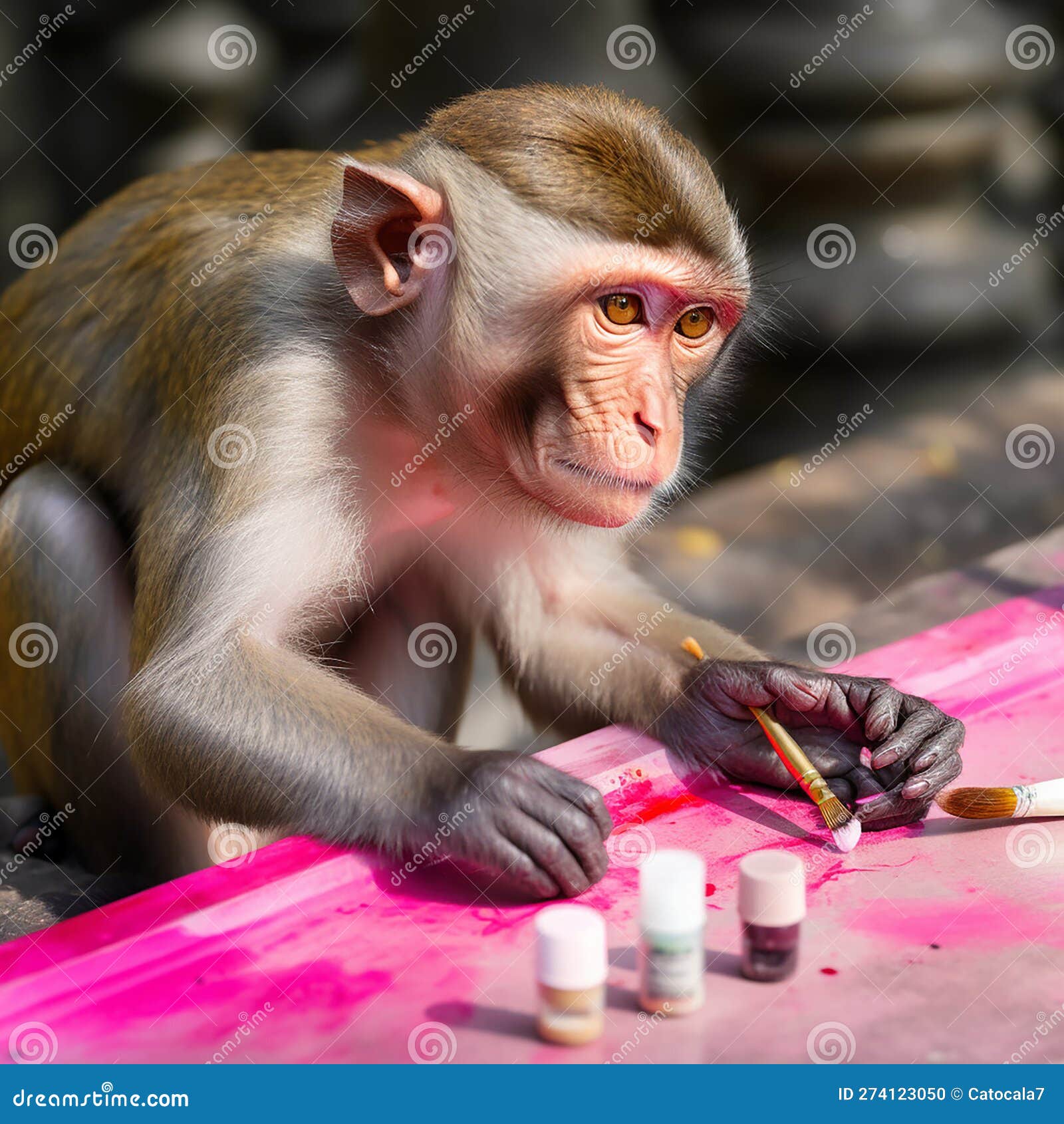 Monkey Paints Nails with Pink Polish, Funny Illustrations Stock ...