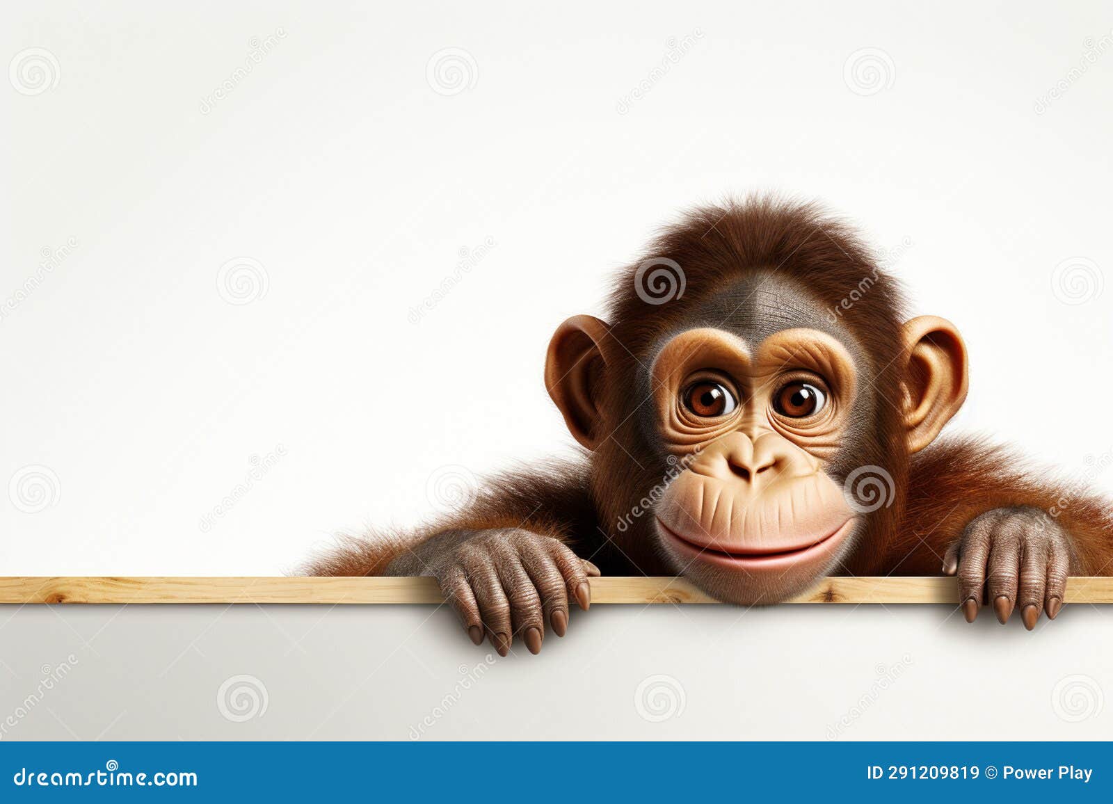 Monkey Peeking Out from Behind a Blank Board with Copy Space Stock ...