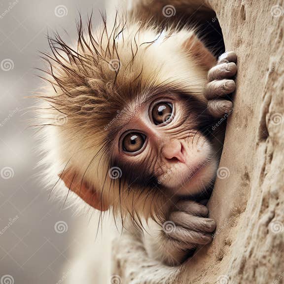 A Monkey Peeking Out of a Hole. Stock Photo - Image of forest, jungle ...