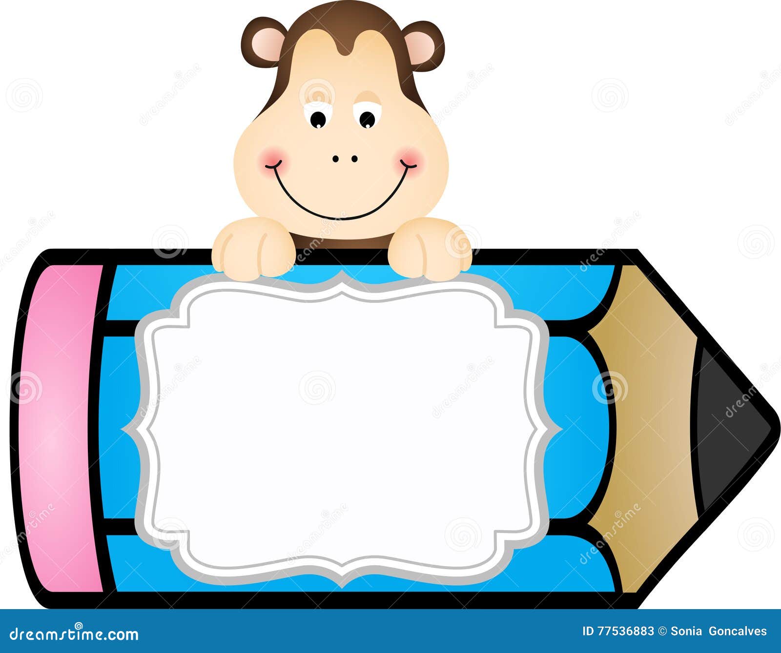 Monkey with Pencil Personalized Label Sticker Stock Vector ...