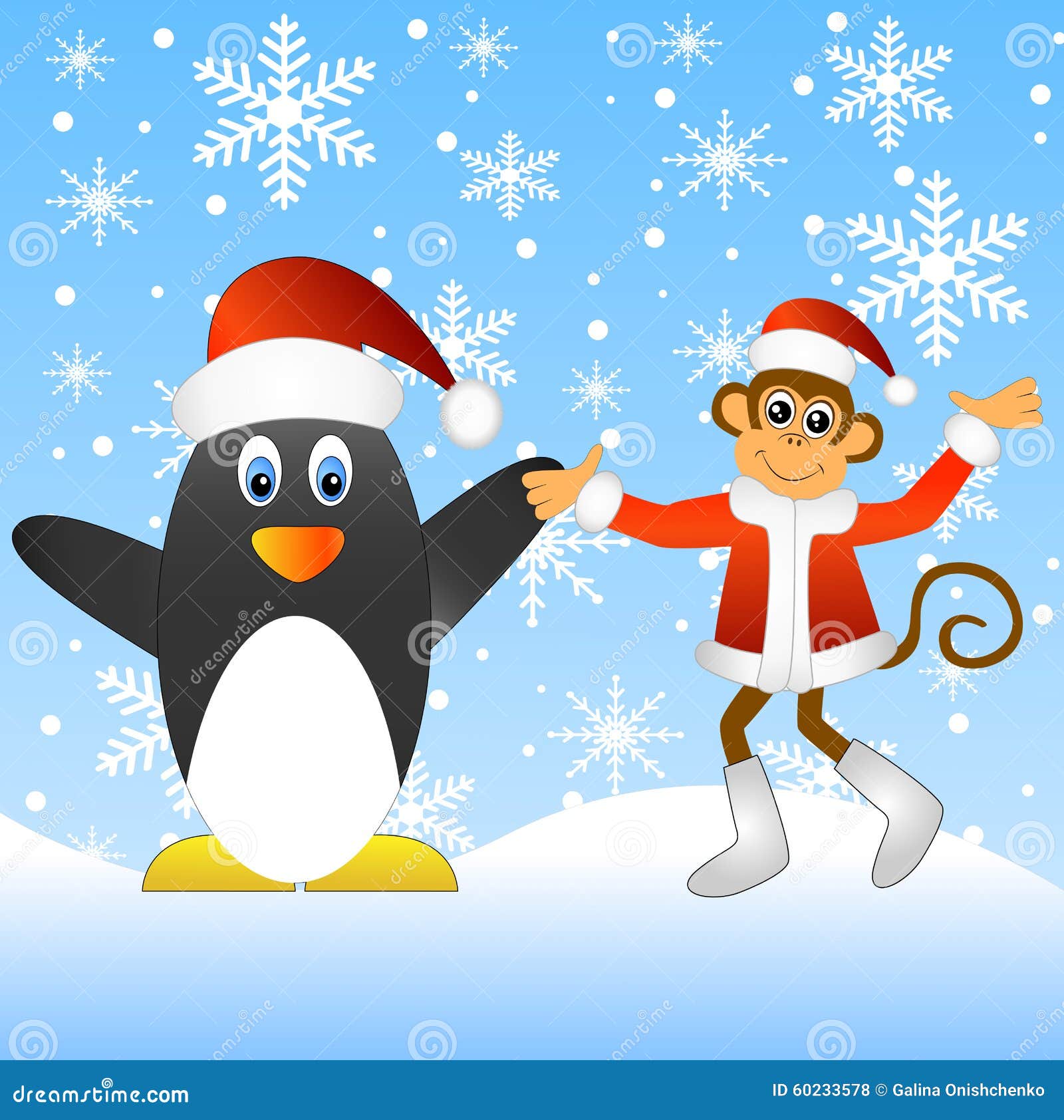 Monkey with a penguin stock vector. Illustration of emotion - 60233578