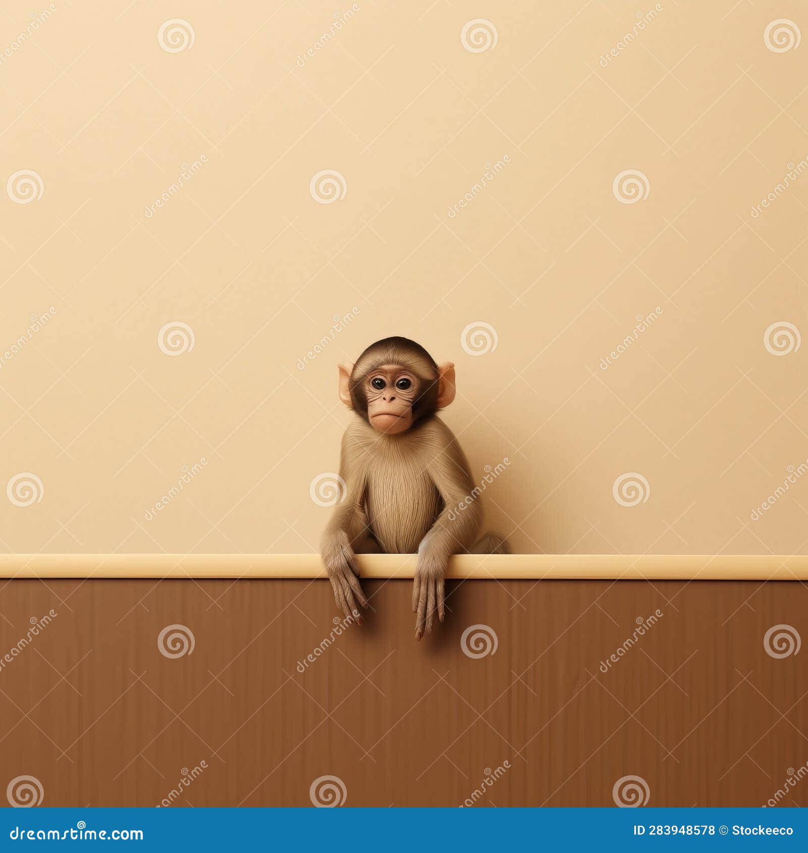 Minimalist Photography of a Cute Monkey in Beige Wall Stock ...