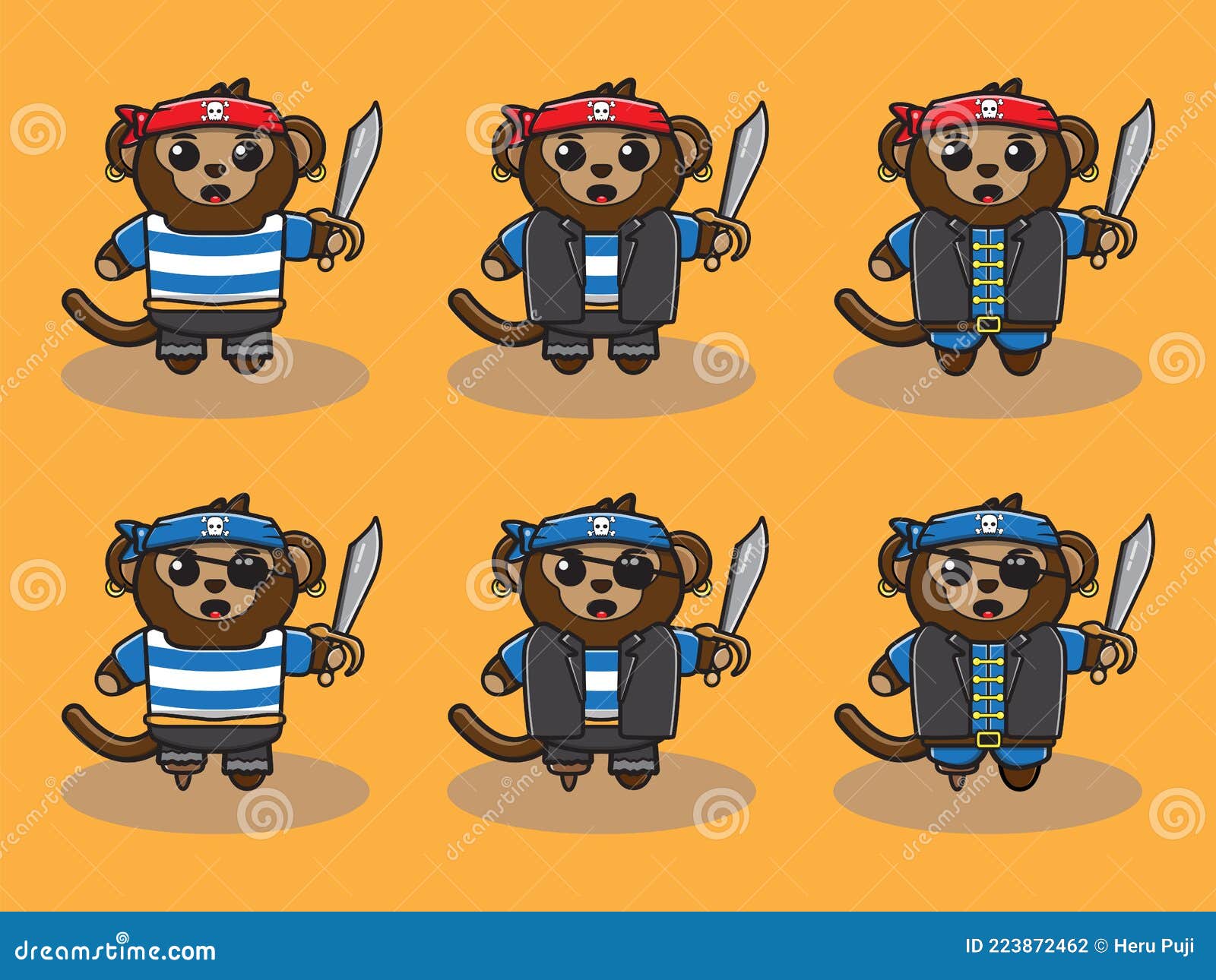 Vector Illustration of Cute Monkey Pirate with Headband Cartoon Stock ...