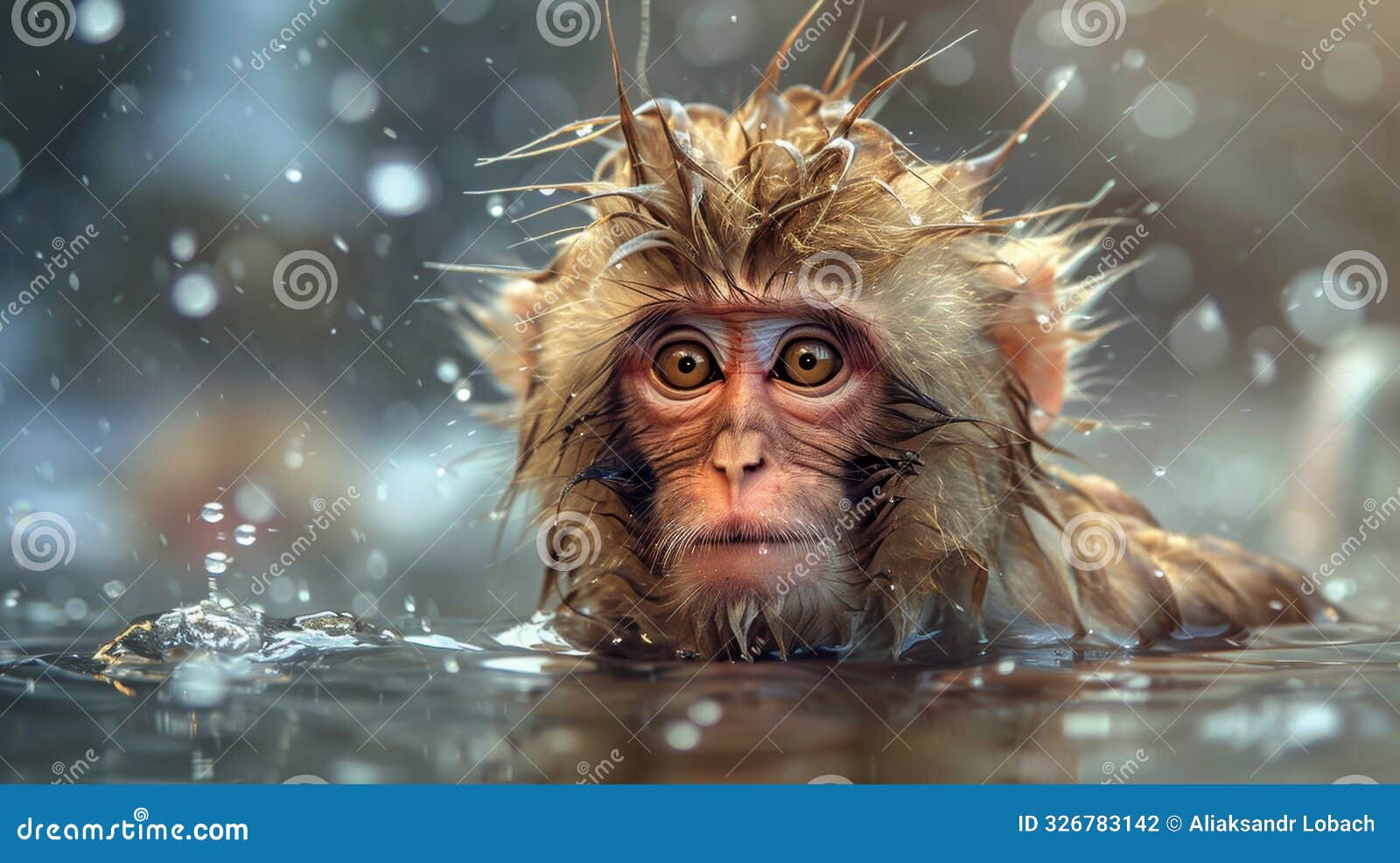 A Monkey Playing in a Hot Spring of Water. Monkey Bathing in Hot Water ...