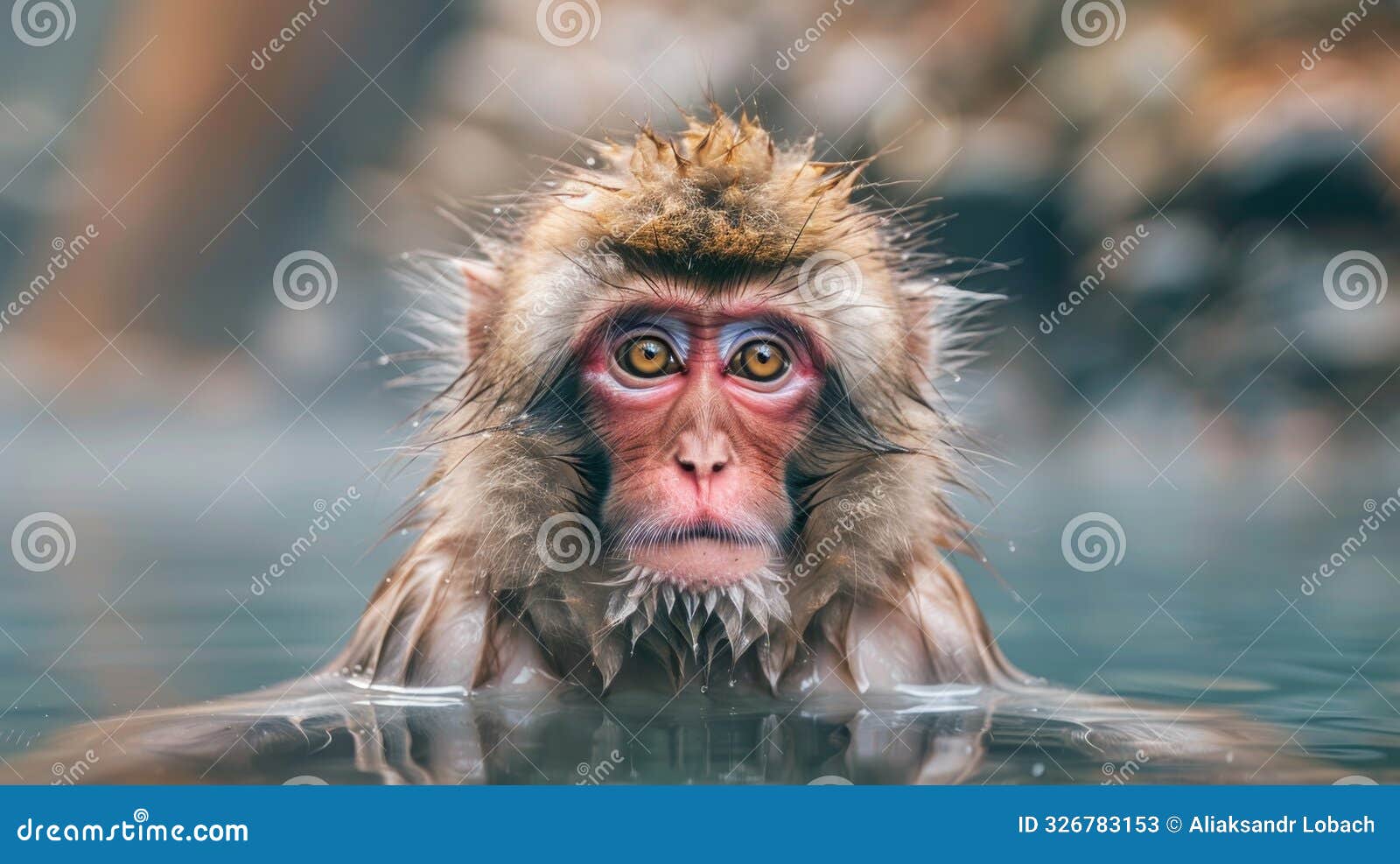 A Monkey Playing in a Hot Spring of Water. Monkey Bathing in Hot Water ...