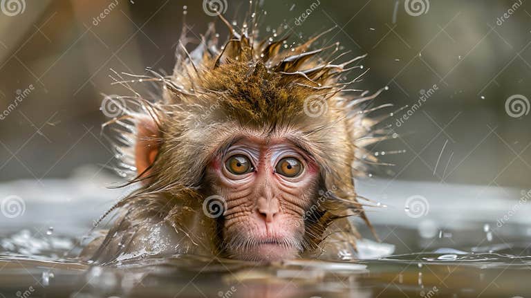 A Monkey Playing in a Hot Spring of Water. Monkey Bathing in Hot Water ...