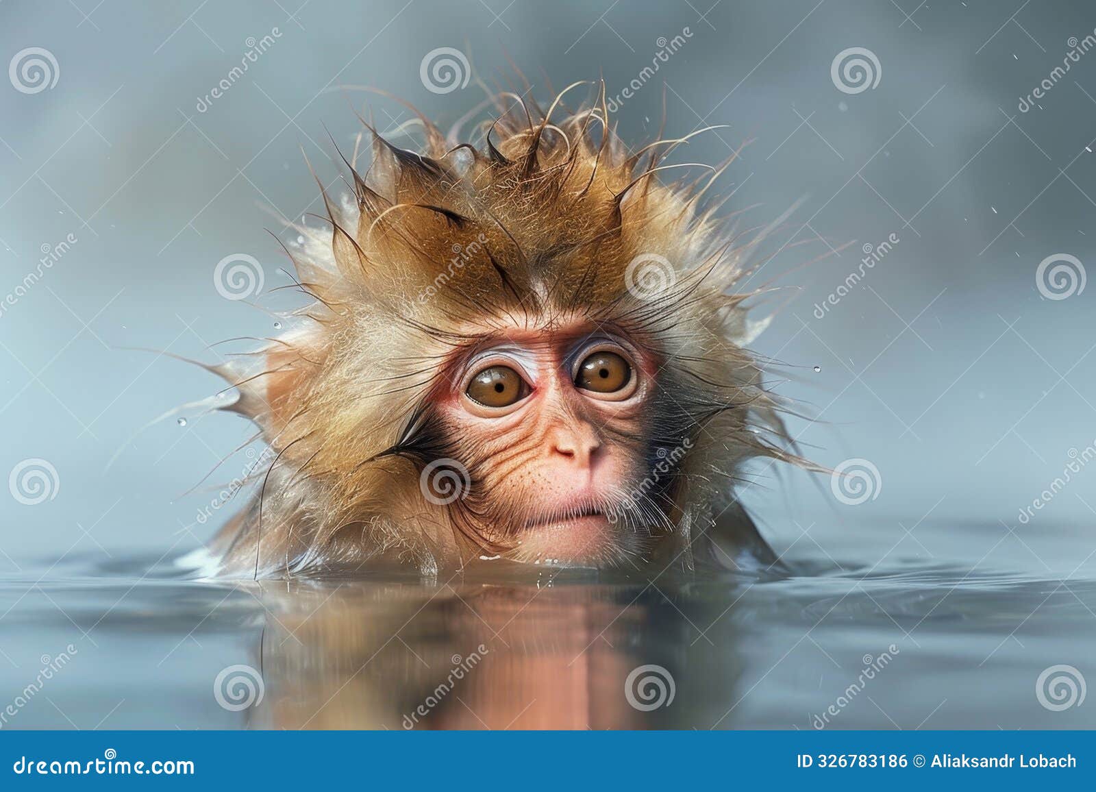 A Monkey Playing in a Hot Spring of Water. Monkey Bathing in Hot Water ...