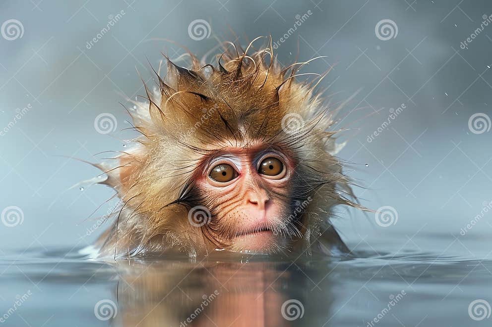 A Monkey Playing in a Hot Spring of Water. Monkey Bathing in Hot Water ...