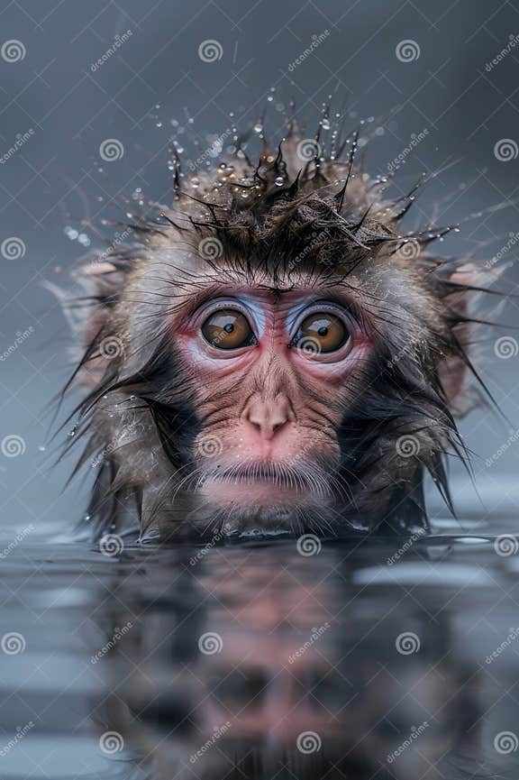 A Monkey Playing in a Hot Spring of Water. Monkey Bathing in Hot Water Stock Image - Image of ...