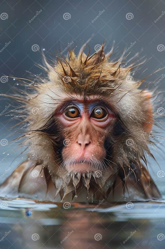 A Monkey Playing in a Hot Spring of Water. Monkey Bathing in Hot Water ...