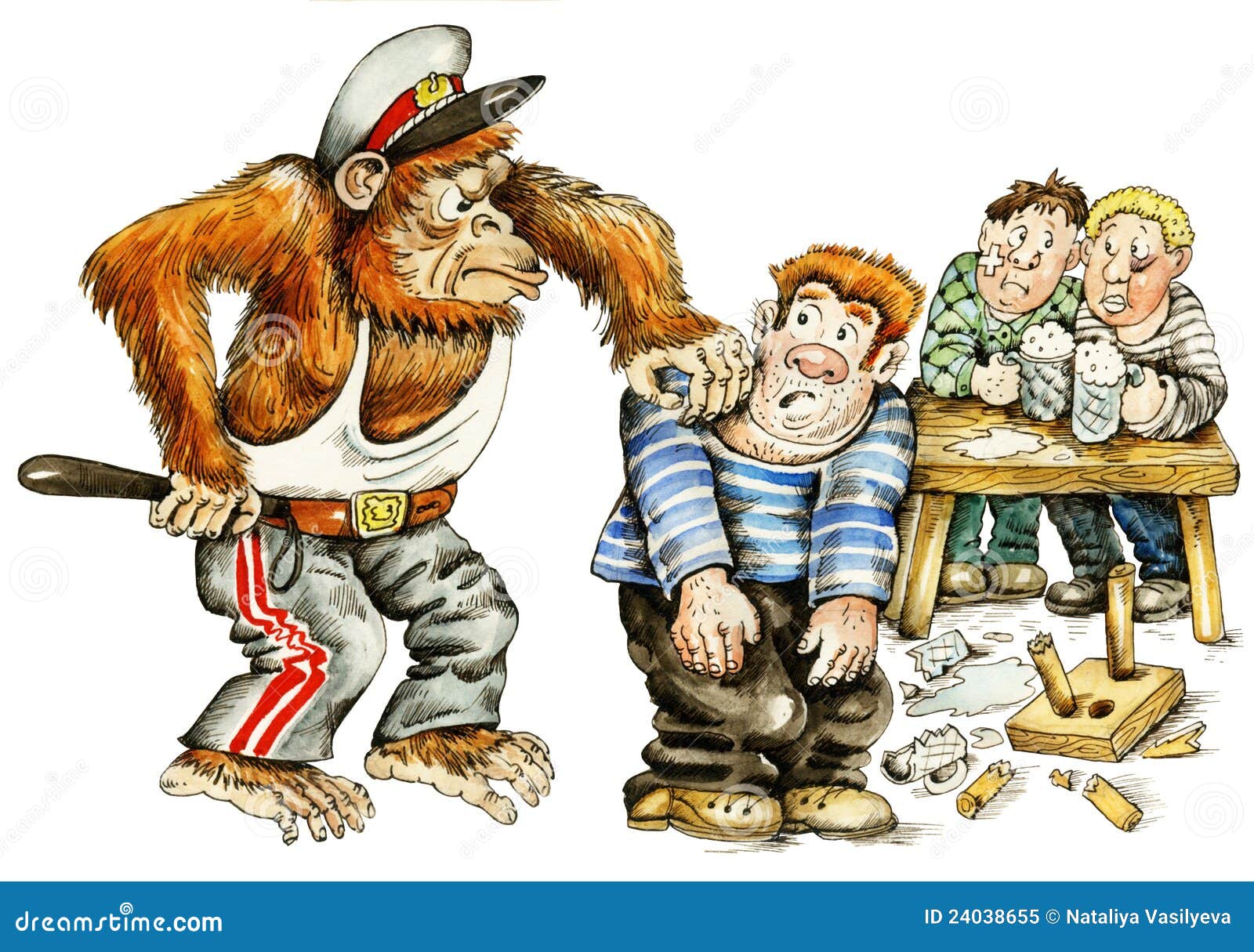 Monkey-policeman Arresting Hooligans Stock Illustration - Illustration ...