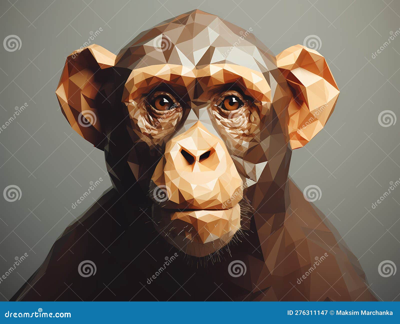 Monkey Portrait in Low Poly Style, AI Generated Stock Illustration ...