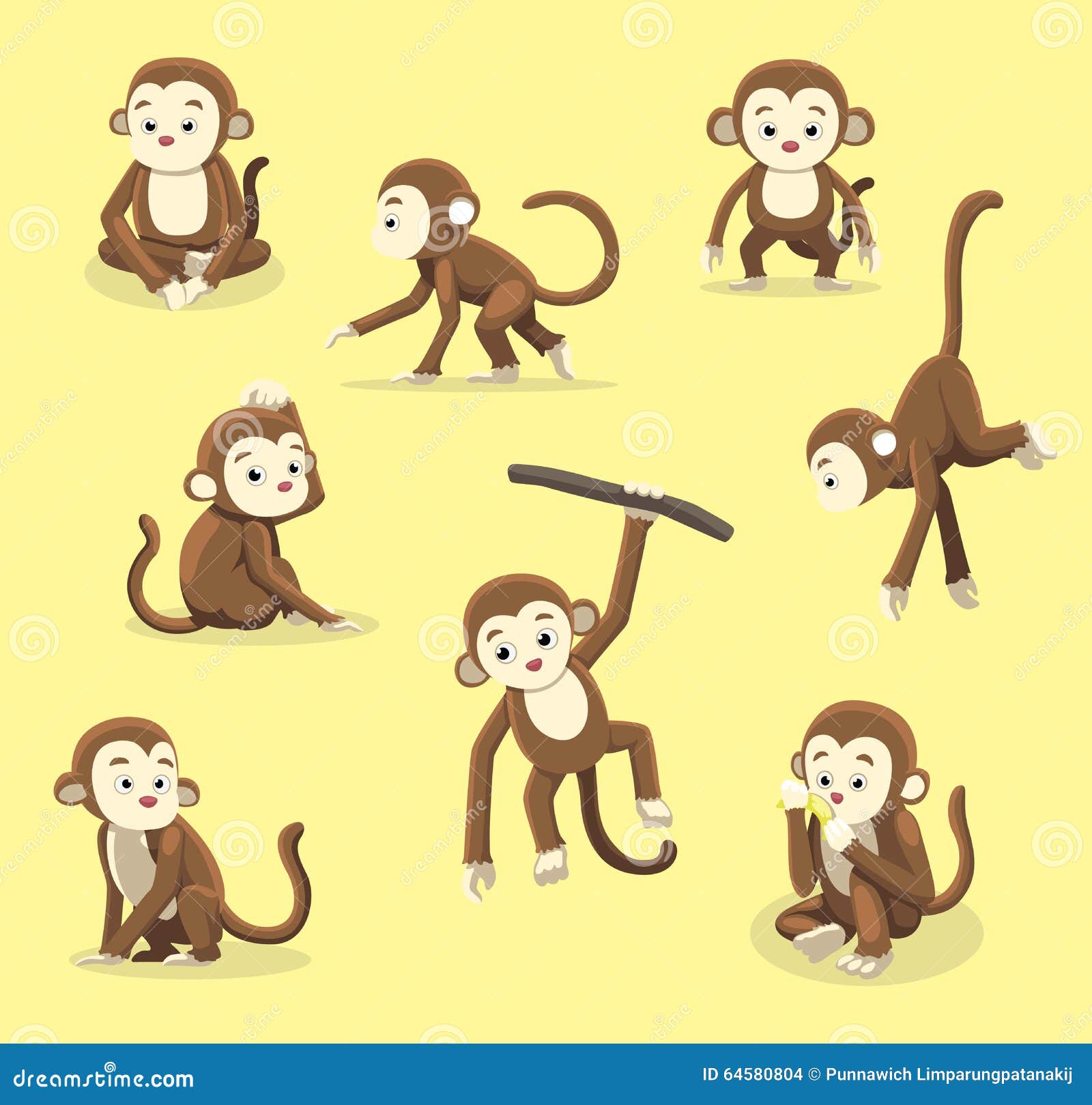 Monkey Poses Cartoon stock vector. Illustration of standing - 64580804