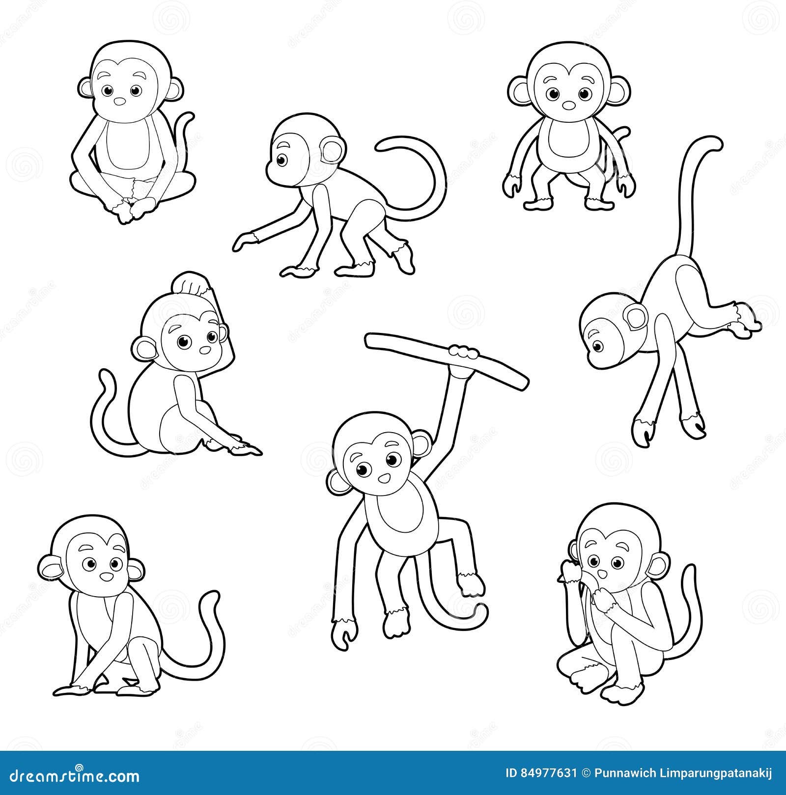 Monkey Poses Monochrome Cartoon Vector Illustration Stock Vector ...