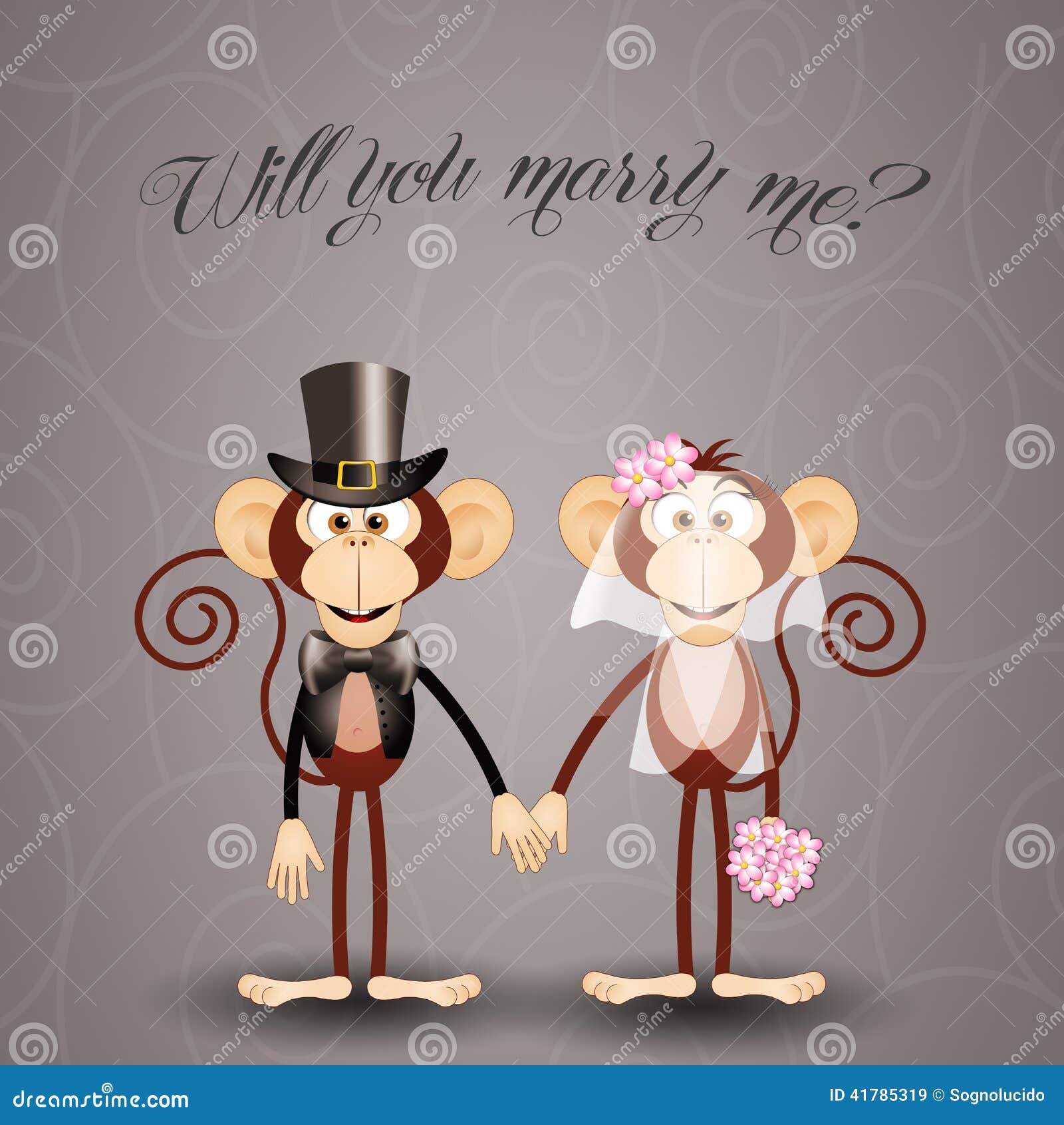 Monkey proposes marriage stock illustration. Illustration of newlyweds ...