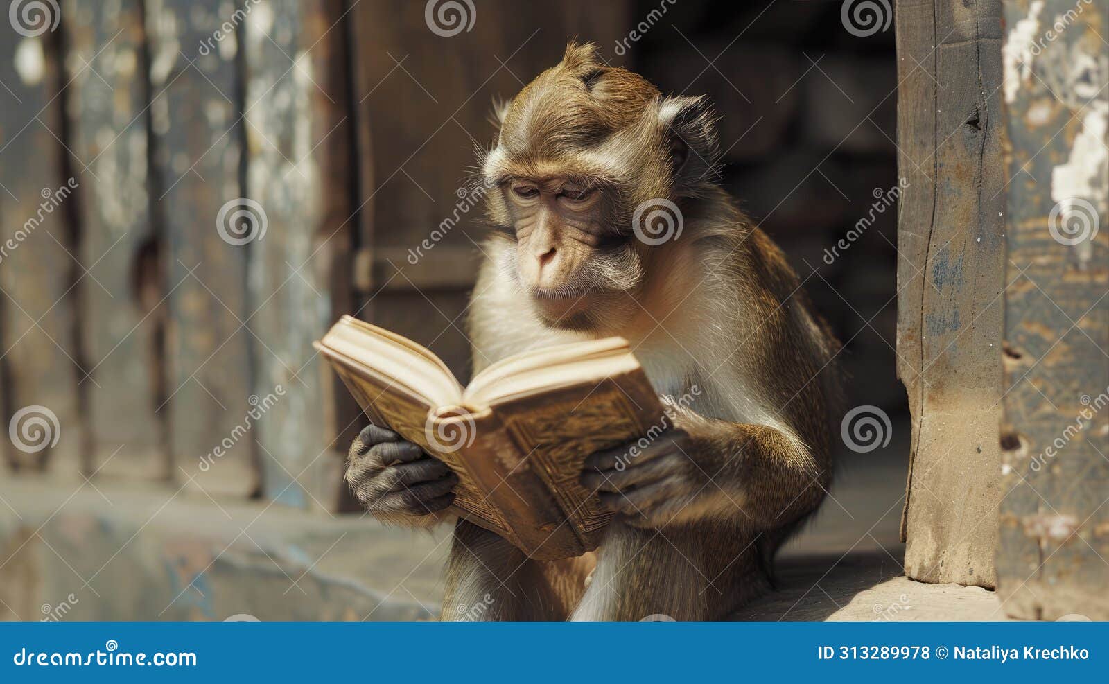 Monkey Reading a Book. Developed and Intelligent Monkey Stock Photo ...