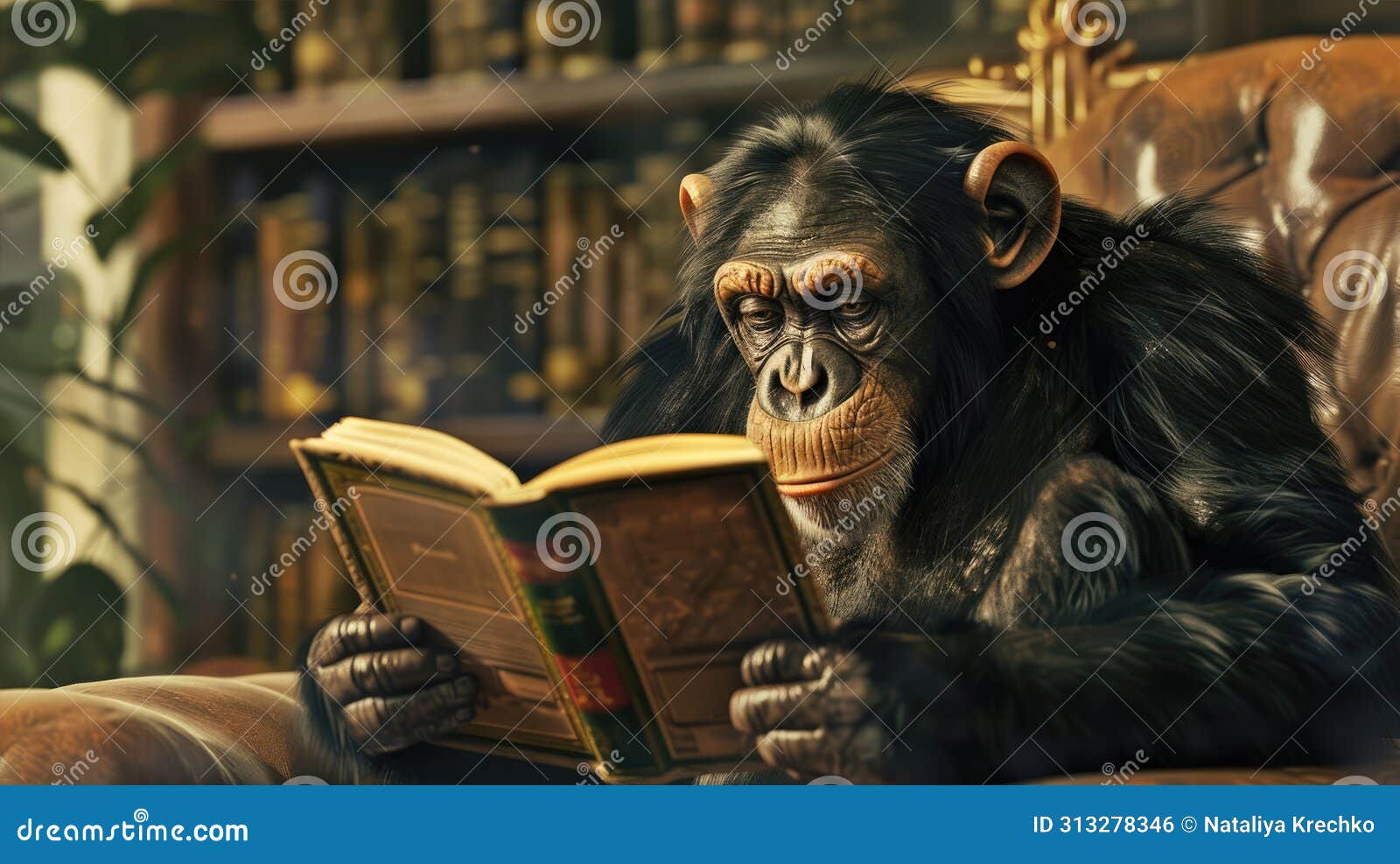 Monkey Reading a Book. Developed and Intelligent Monkey Stock Photo ...