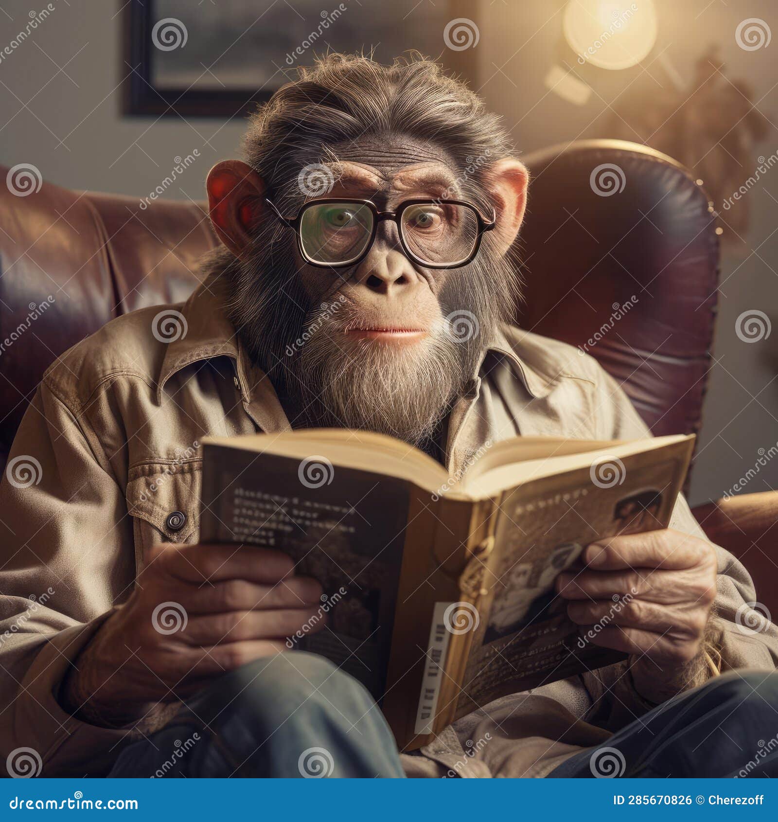Monkey reading a book stock illustration. Illustration of baby - 285670826