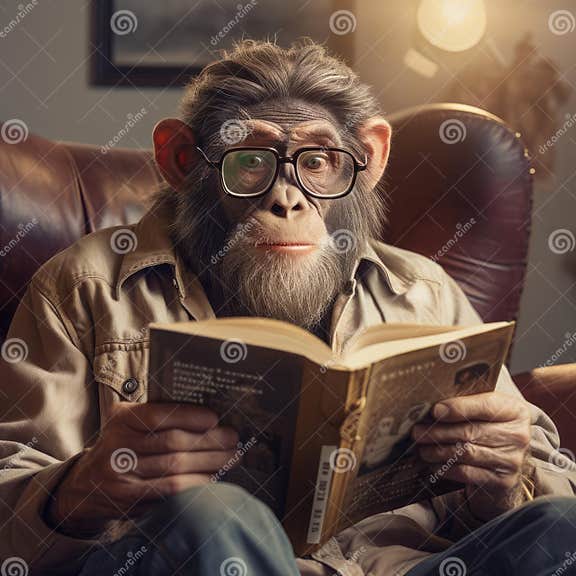 Monkey reading a book stock illustration. Illustration of baby - 285670826