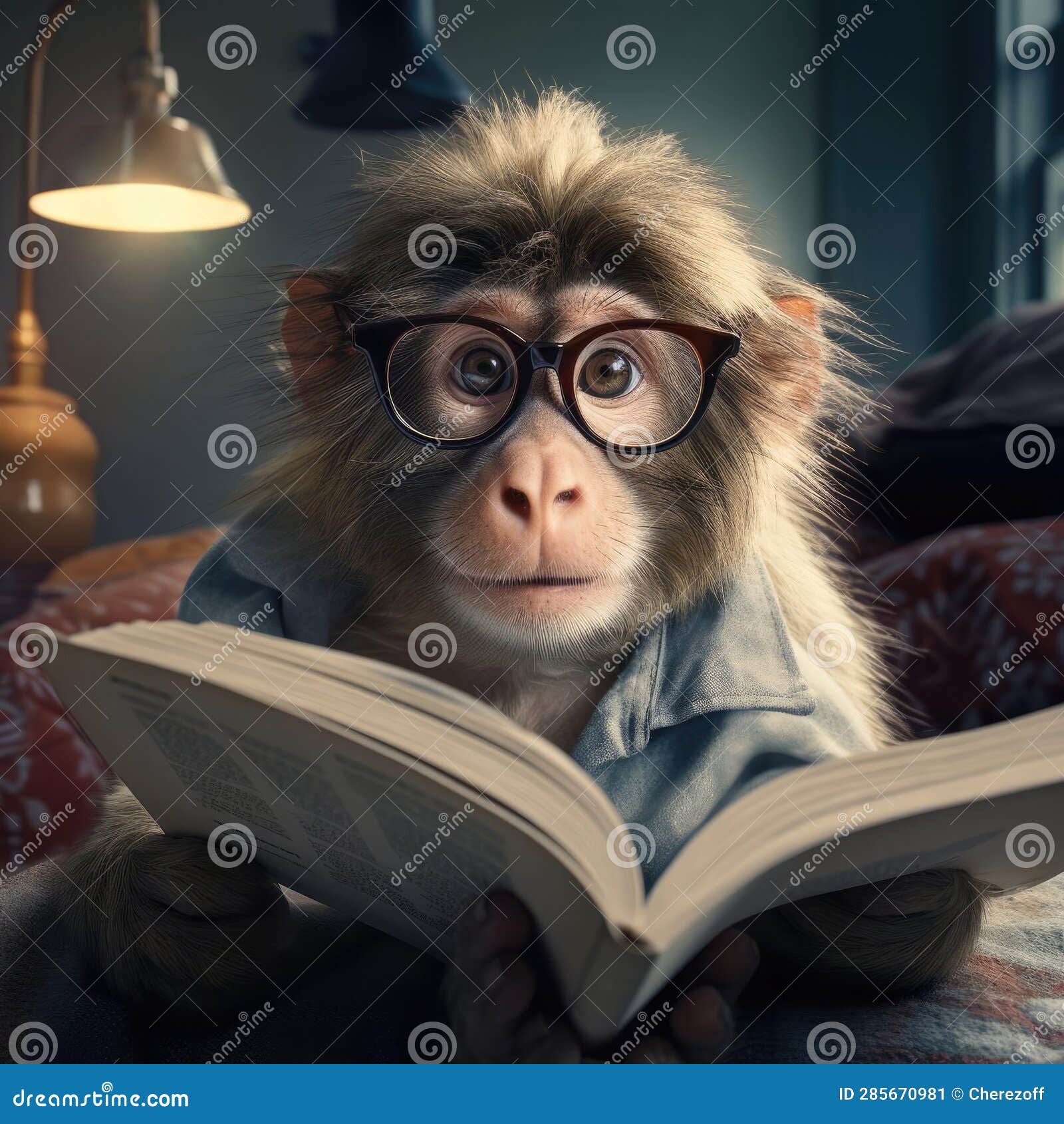 Monkey reading a book stock illustration. Illustration of library ...