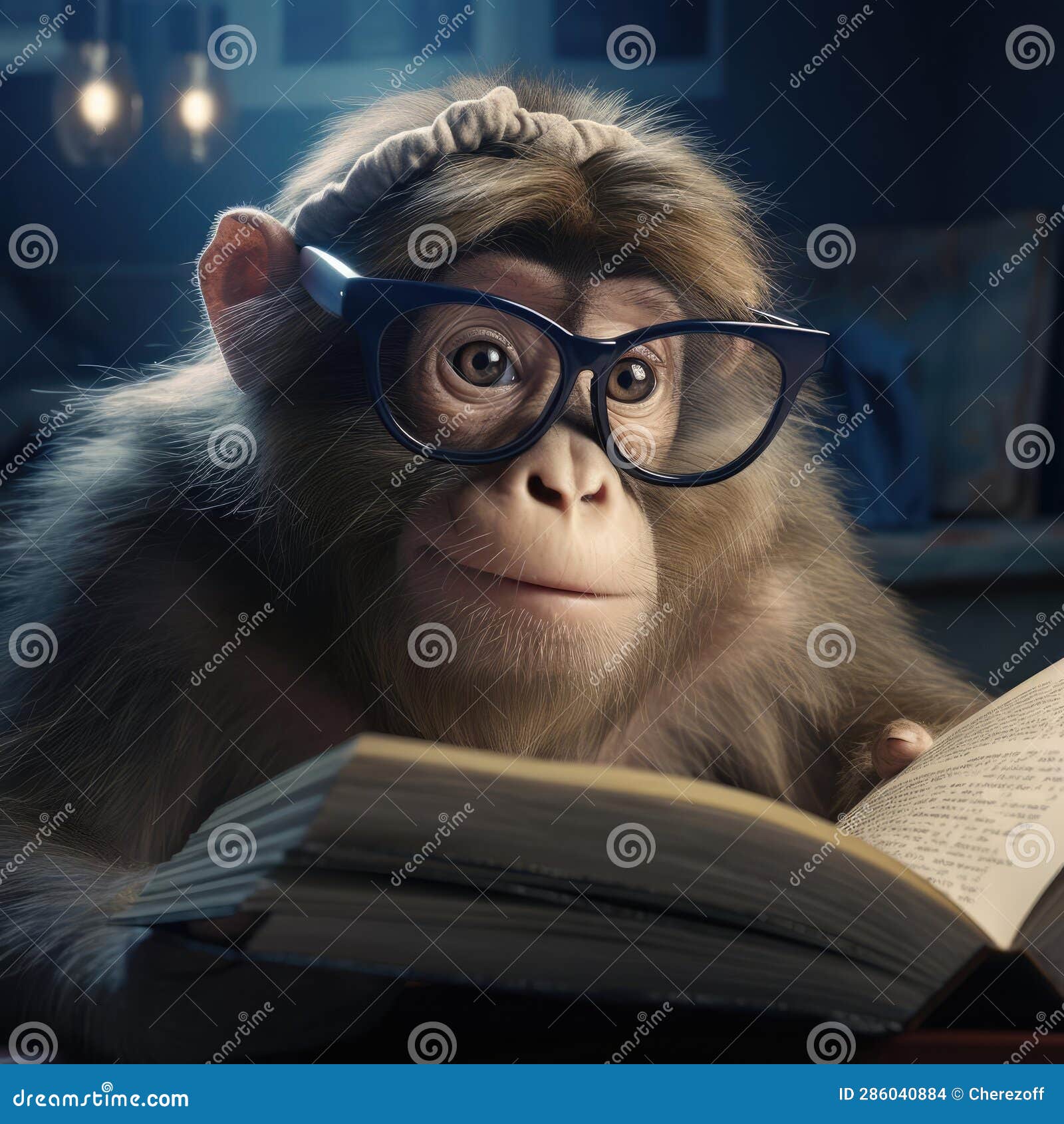 Monkey reading a book stock illustration. Illustration of chimpanzee ...