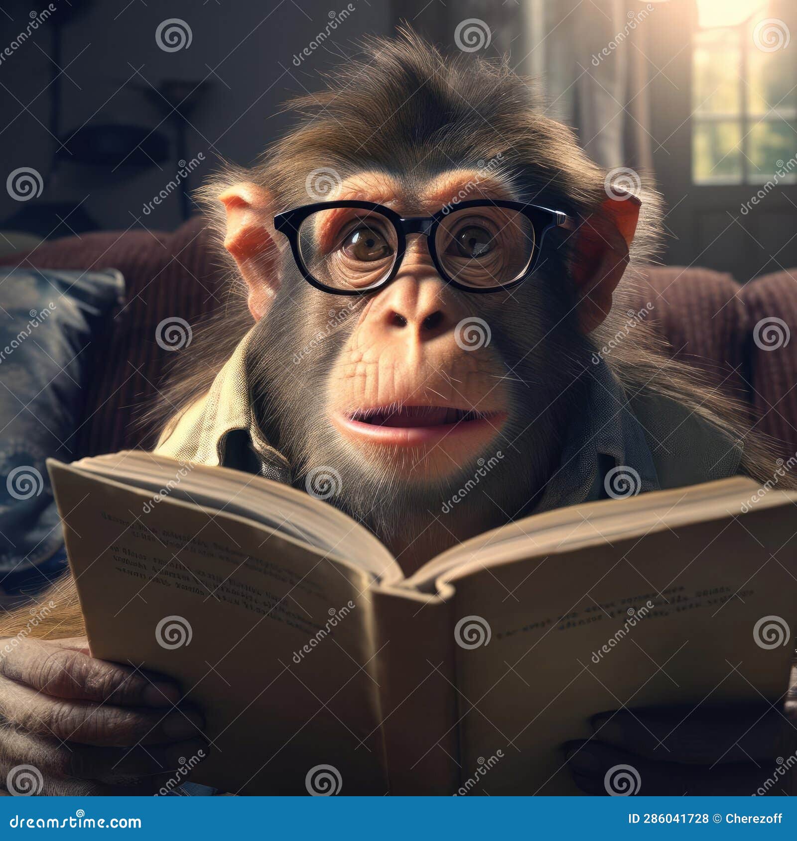 Monkey reading a book stock illustration. Illustration of chimp - 286041728